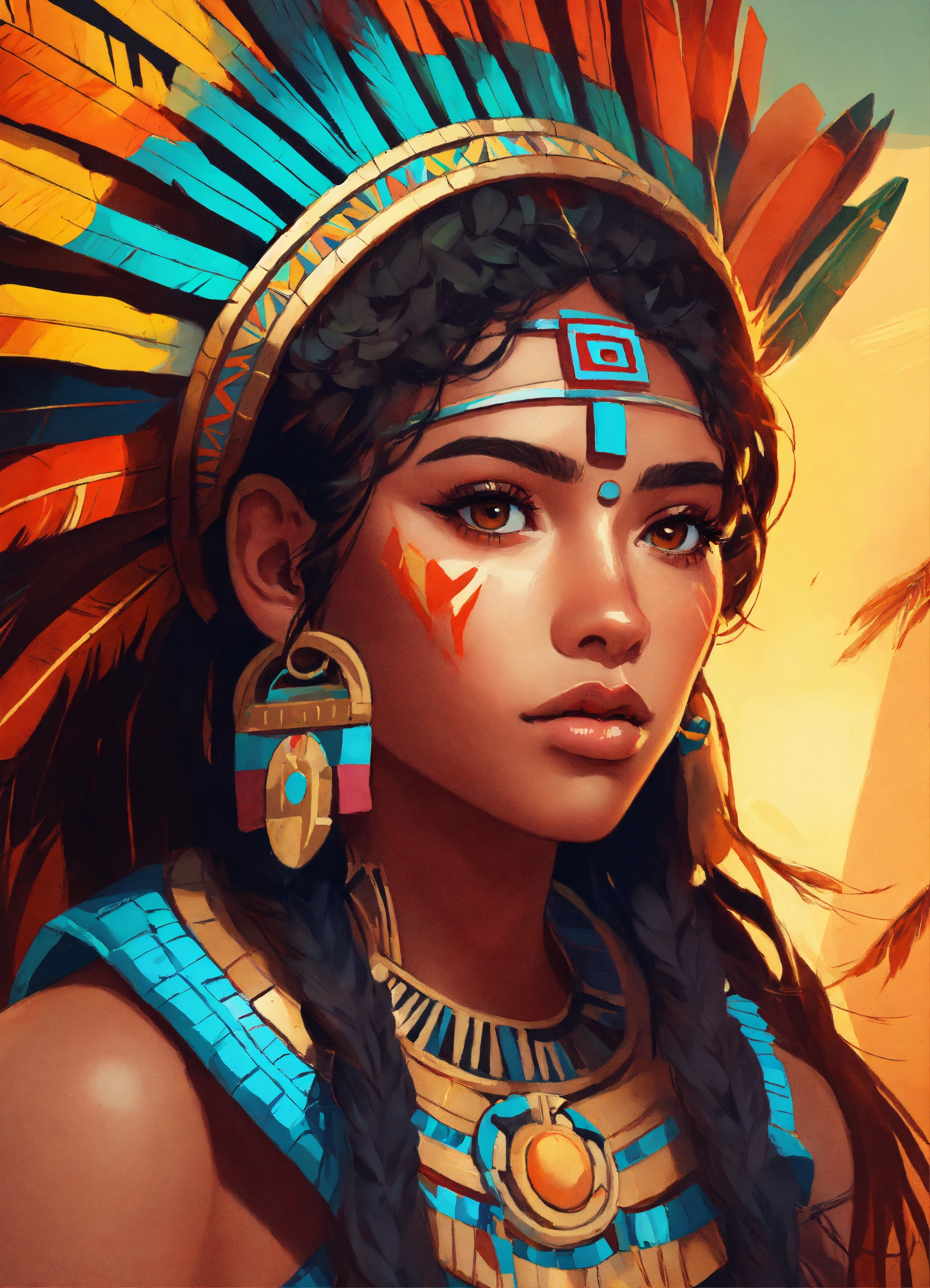 Lexica - Aztec young woman, cartoon oil paint, 2D illustration style ...