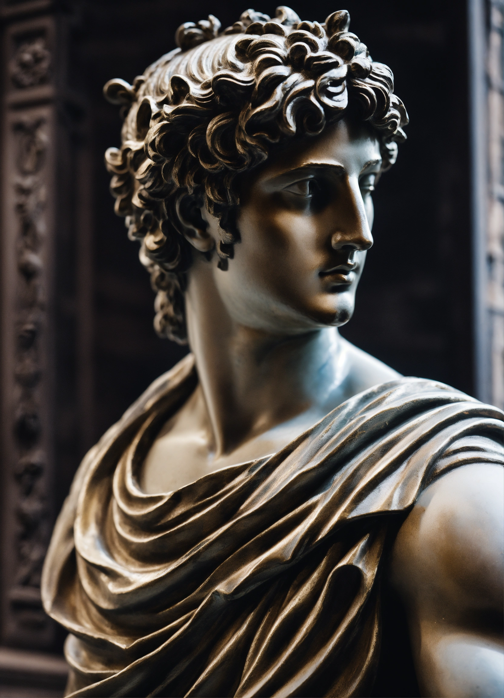 Lexica - A Young Greek God Statue wearing a black sunglass