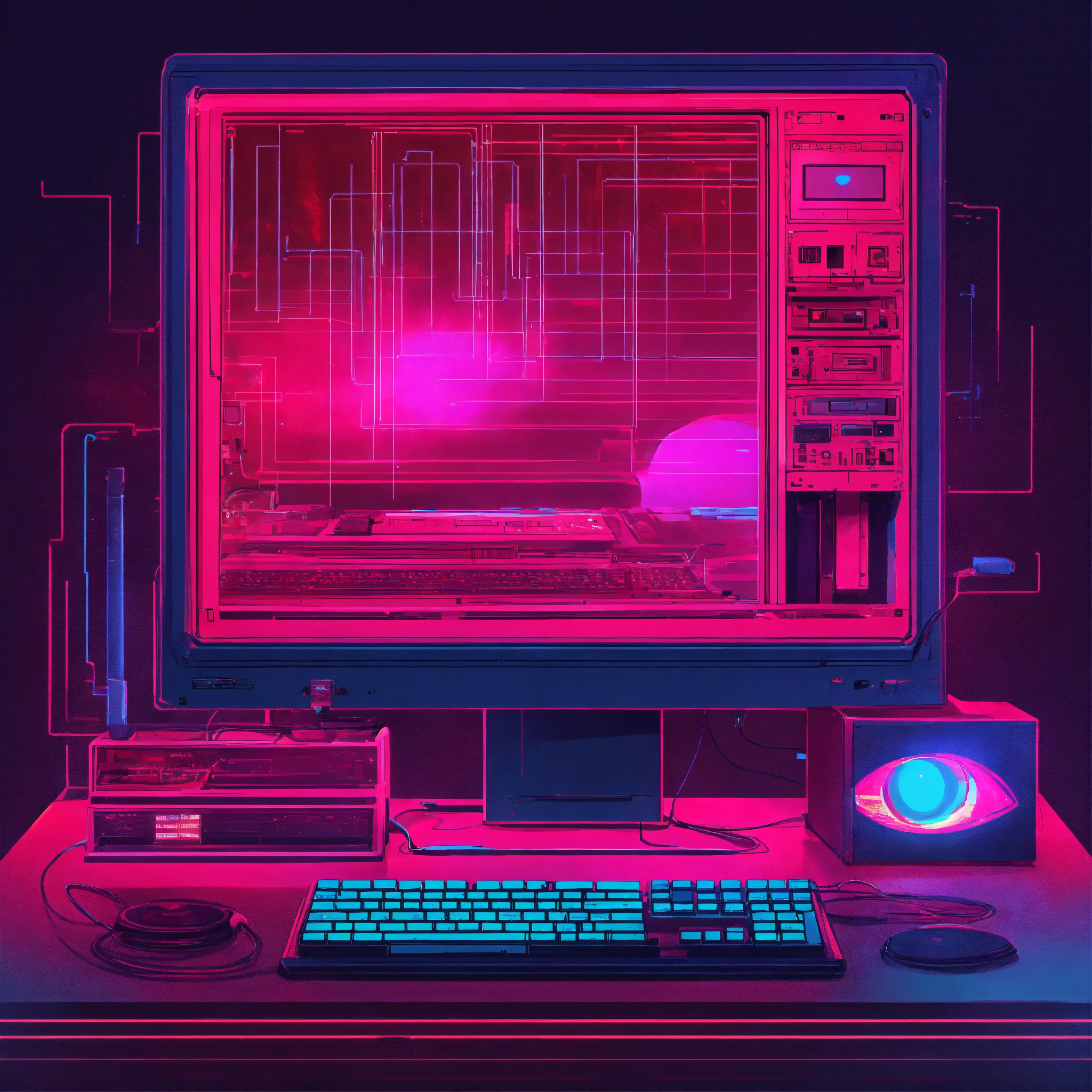 Lexica - A crazy computer with red eyes in a synthwave style