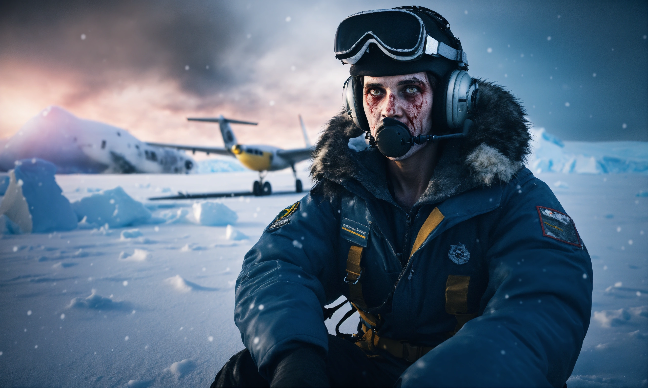 Lexica - Scary zombie-pilot sitting near crashed plane in Antarctica ...