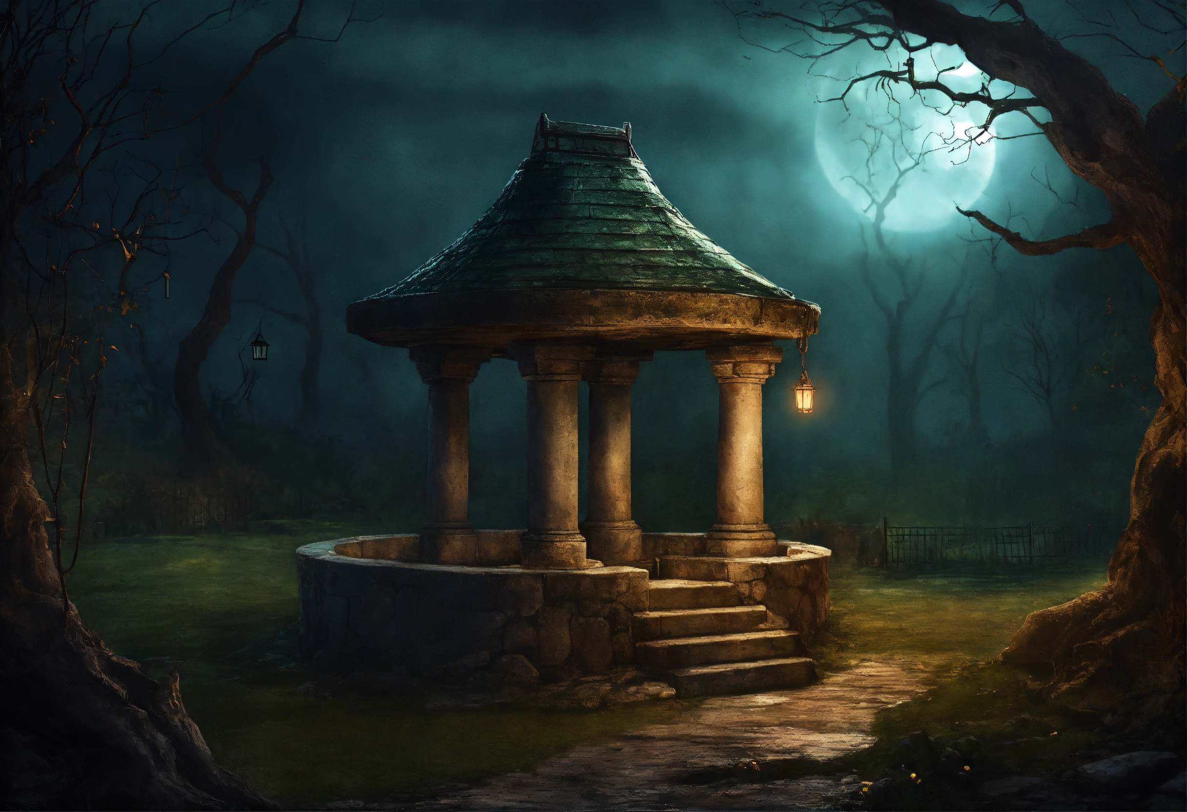 Lexica - A haunted well with dark fantasy background