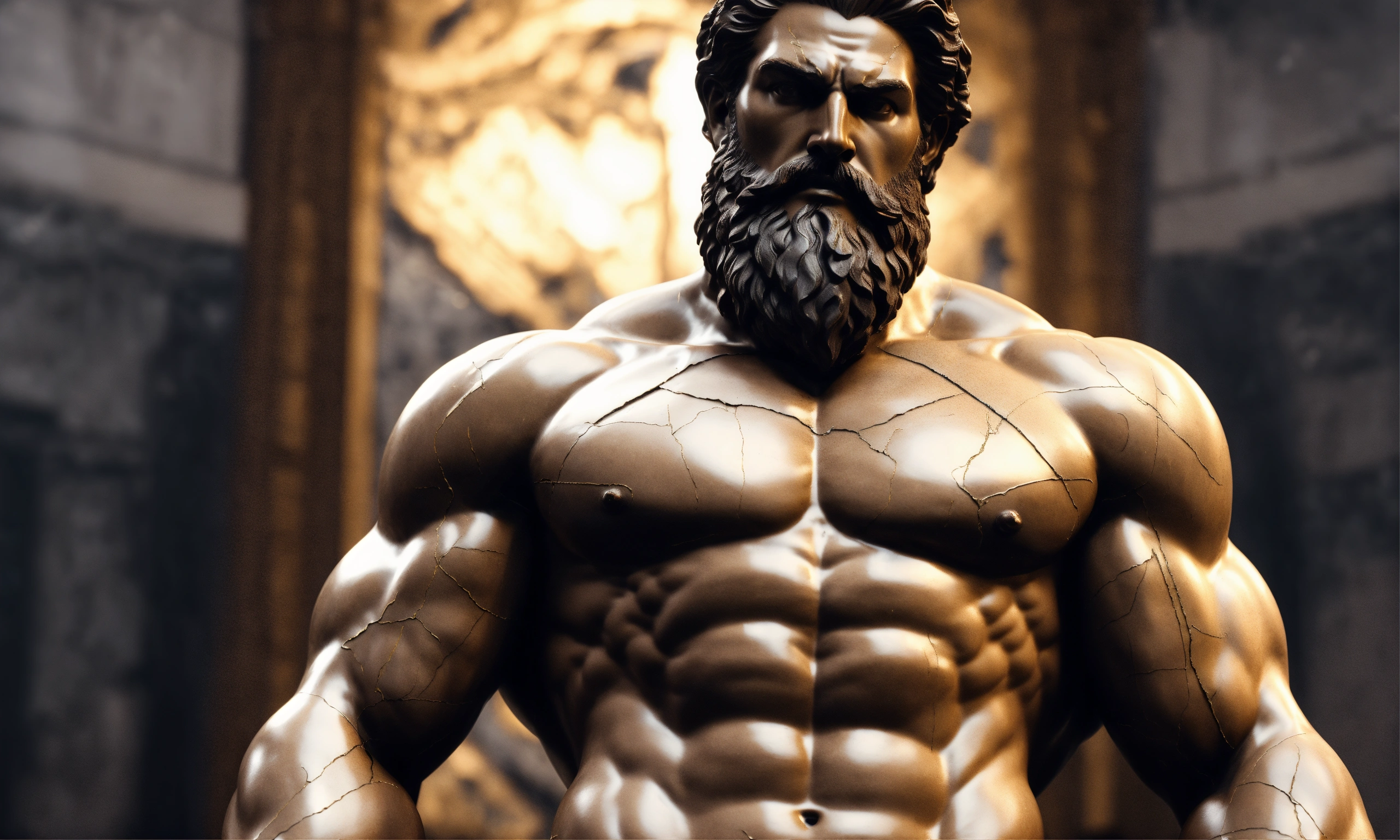 Lexica - A muscular statue of a strong Greek man with a beard and scars ...
