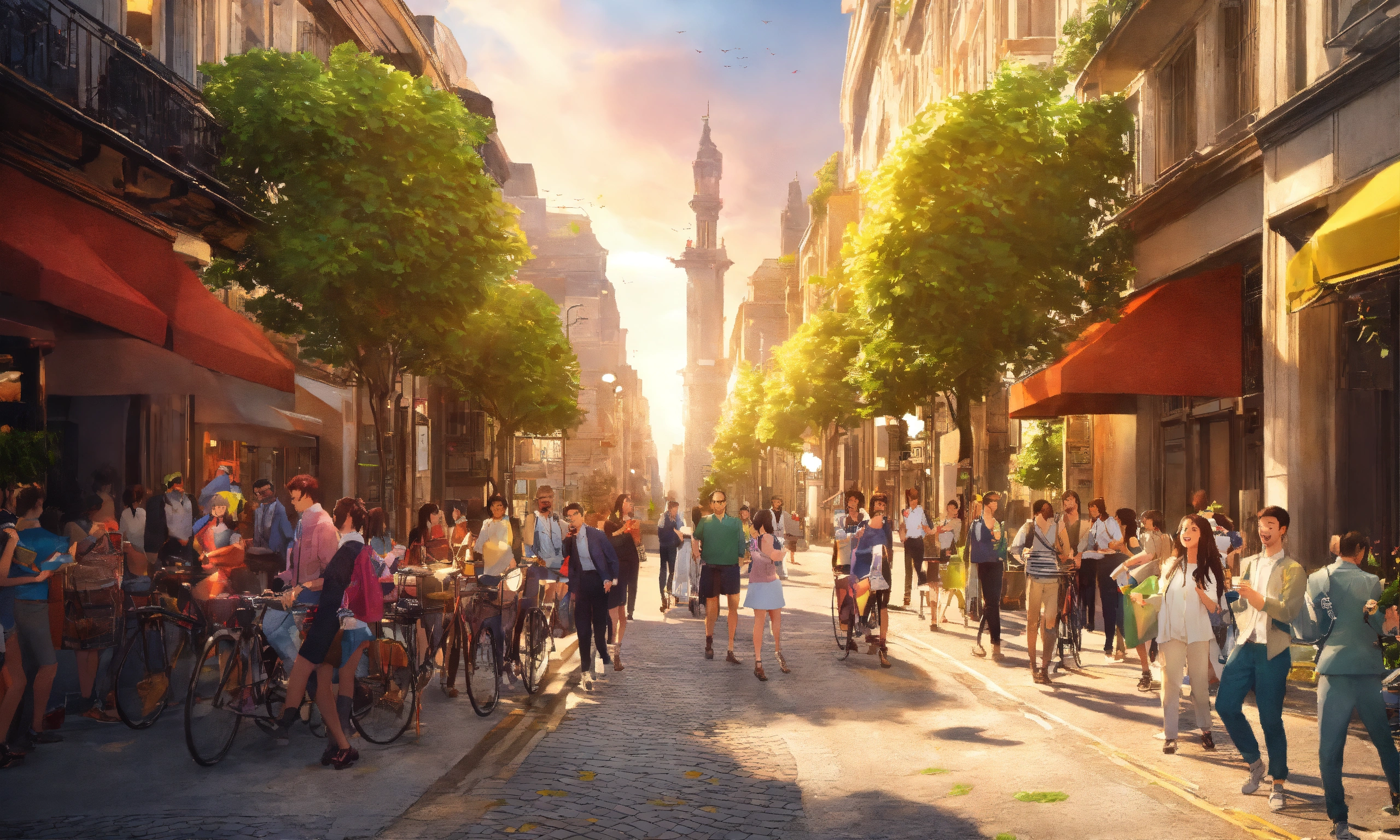 Lexica - People are praising in a groups, animated street view