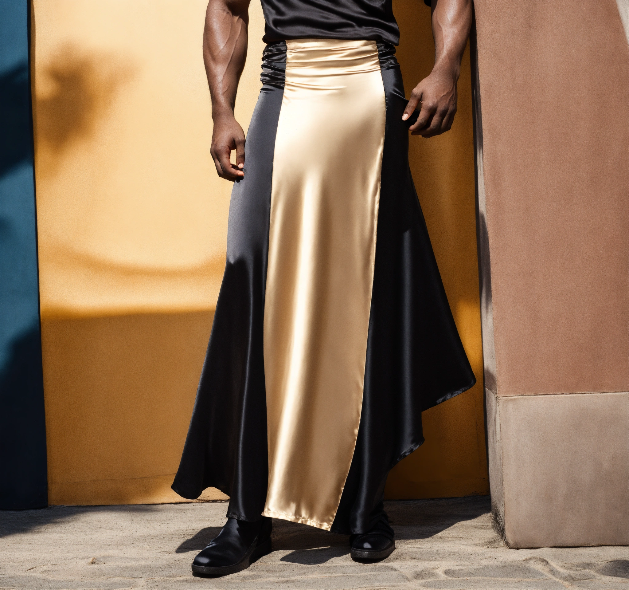 Lexica - Man wearing black Satin shiny figure-hugging clingy pencil ...