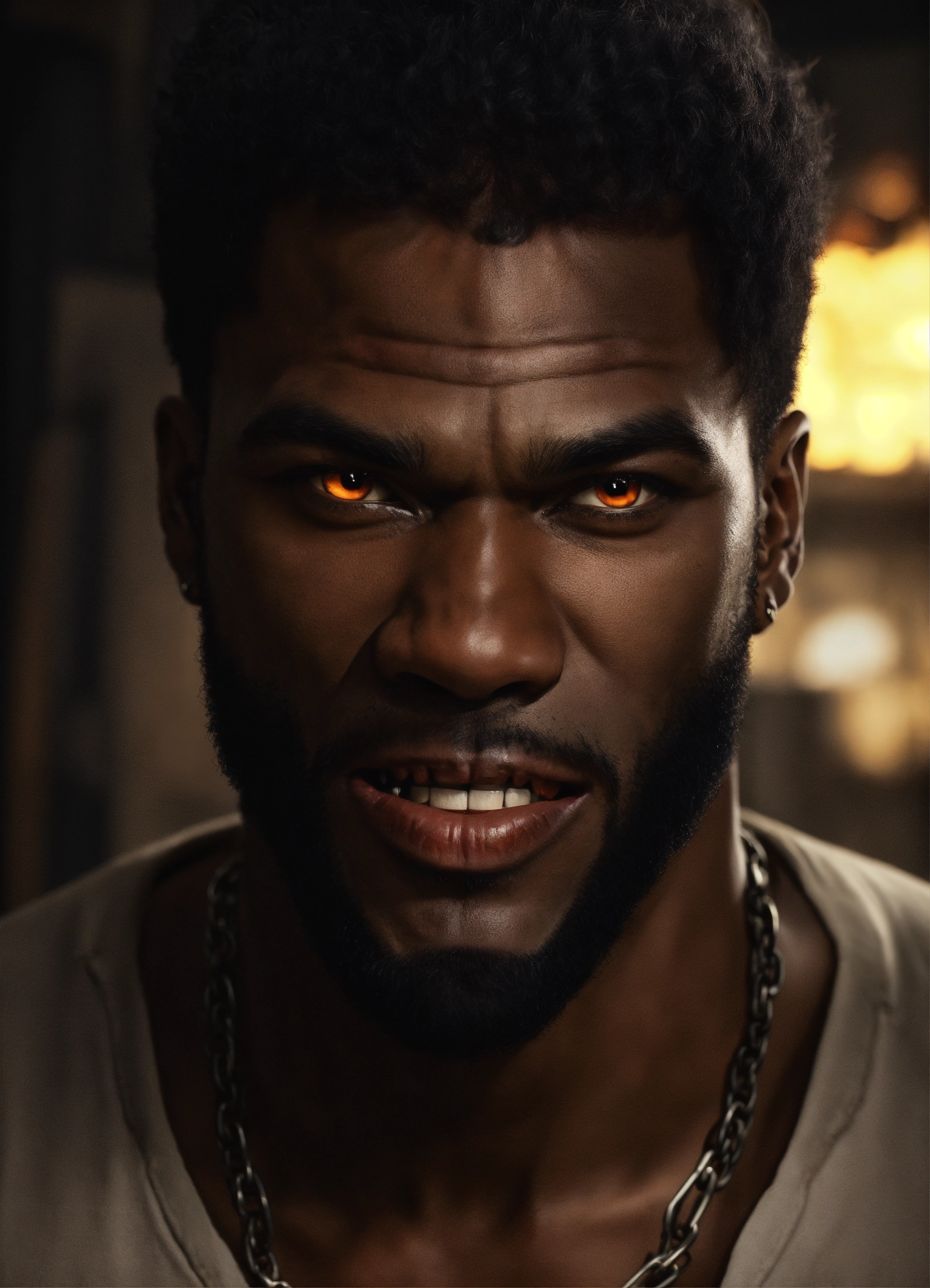 Lexica - Handsome, Black man, werewolf eyes, sharp teeth, ultra realistic