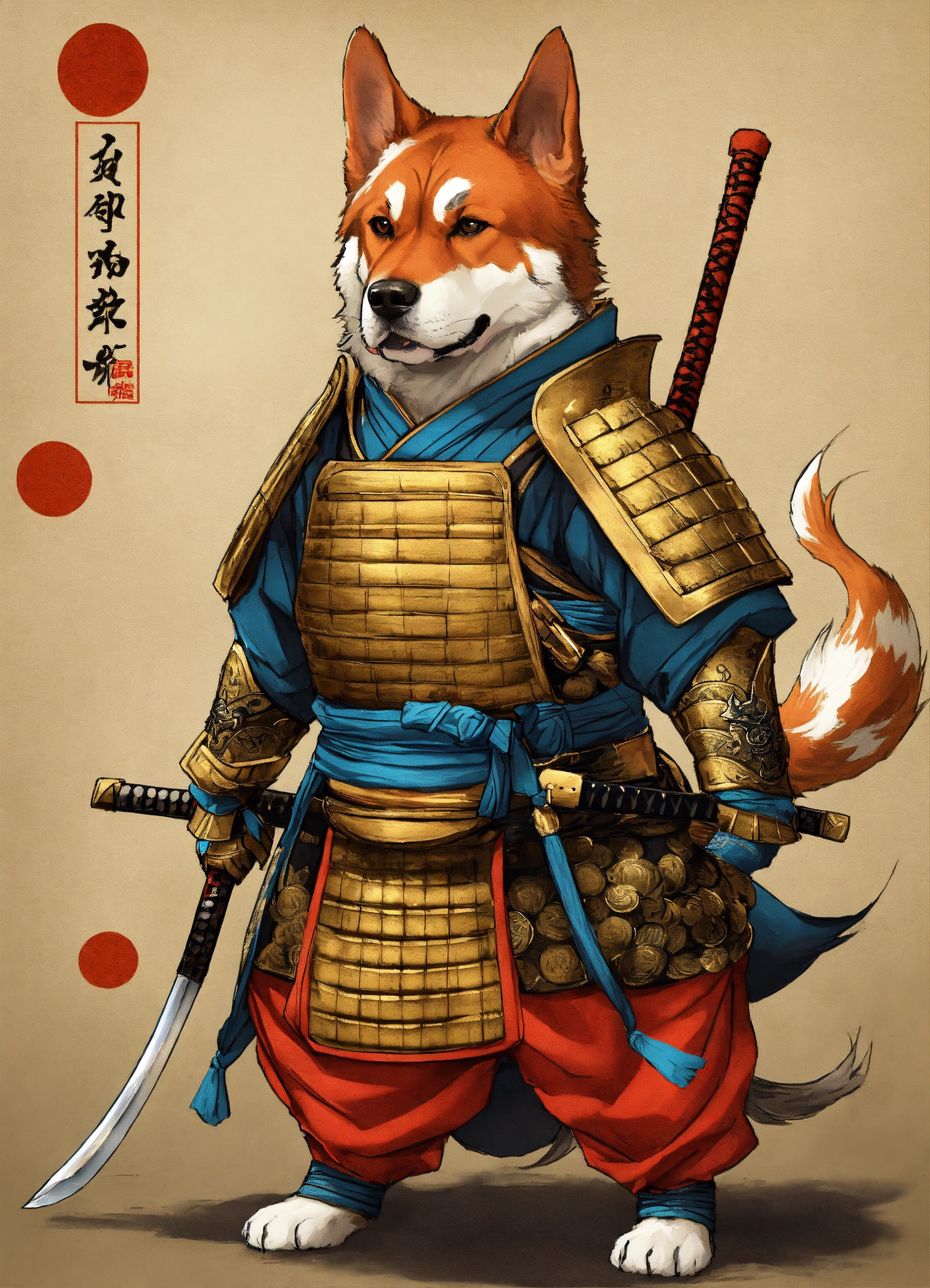 Lexica - There is a dog with a fish and a sword on a white background ...