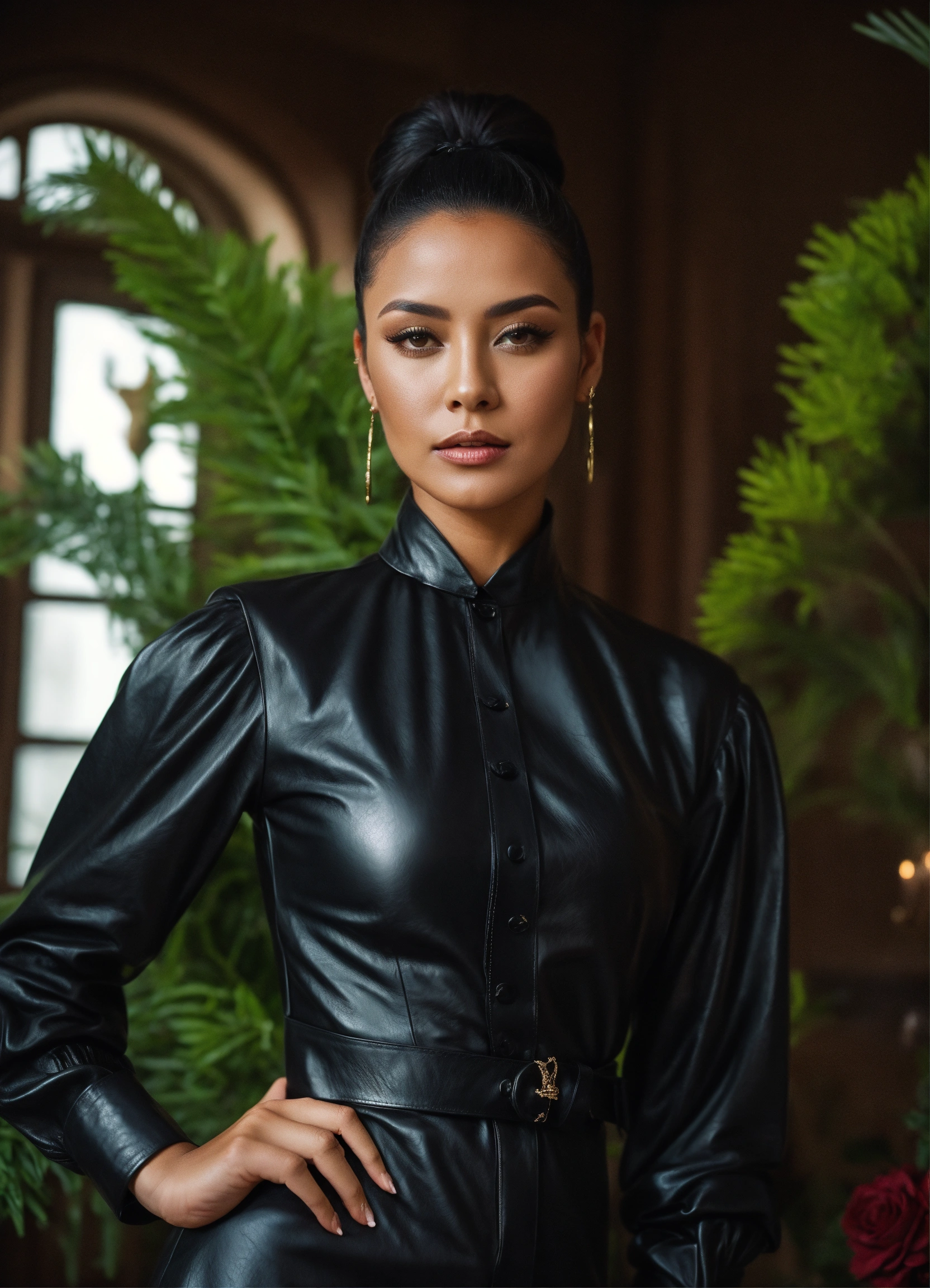 Lexica - Stunning governess latin woman wearing a black leather long ...