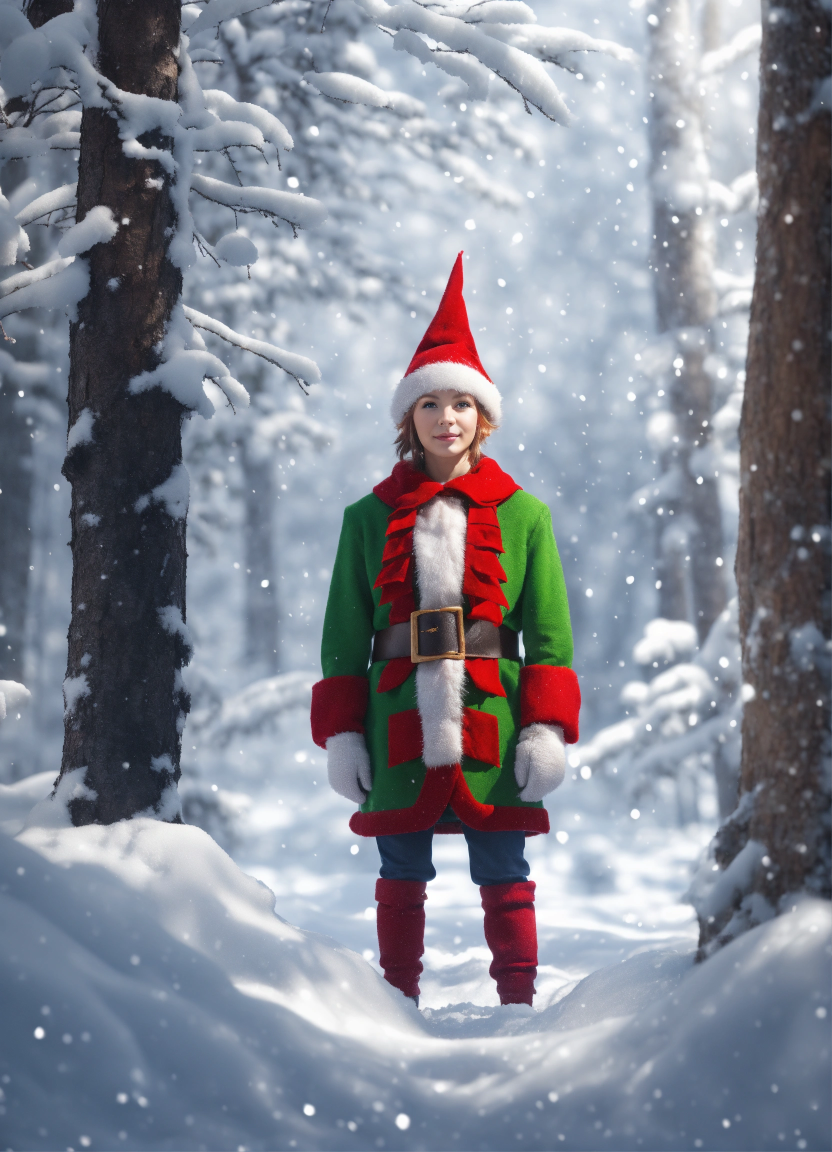 Lexica - Christmas elf in winter forest, lots of snow, wide ...