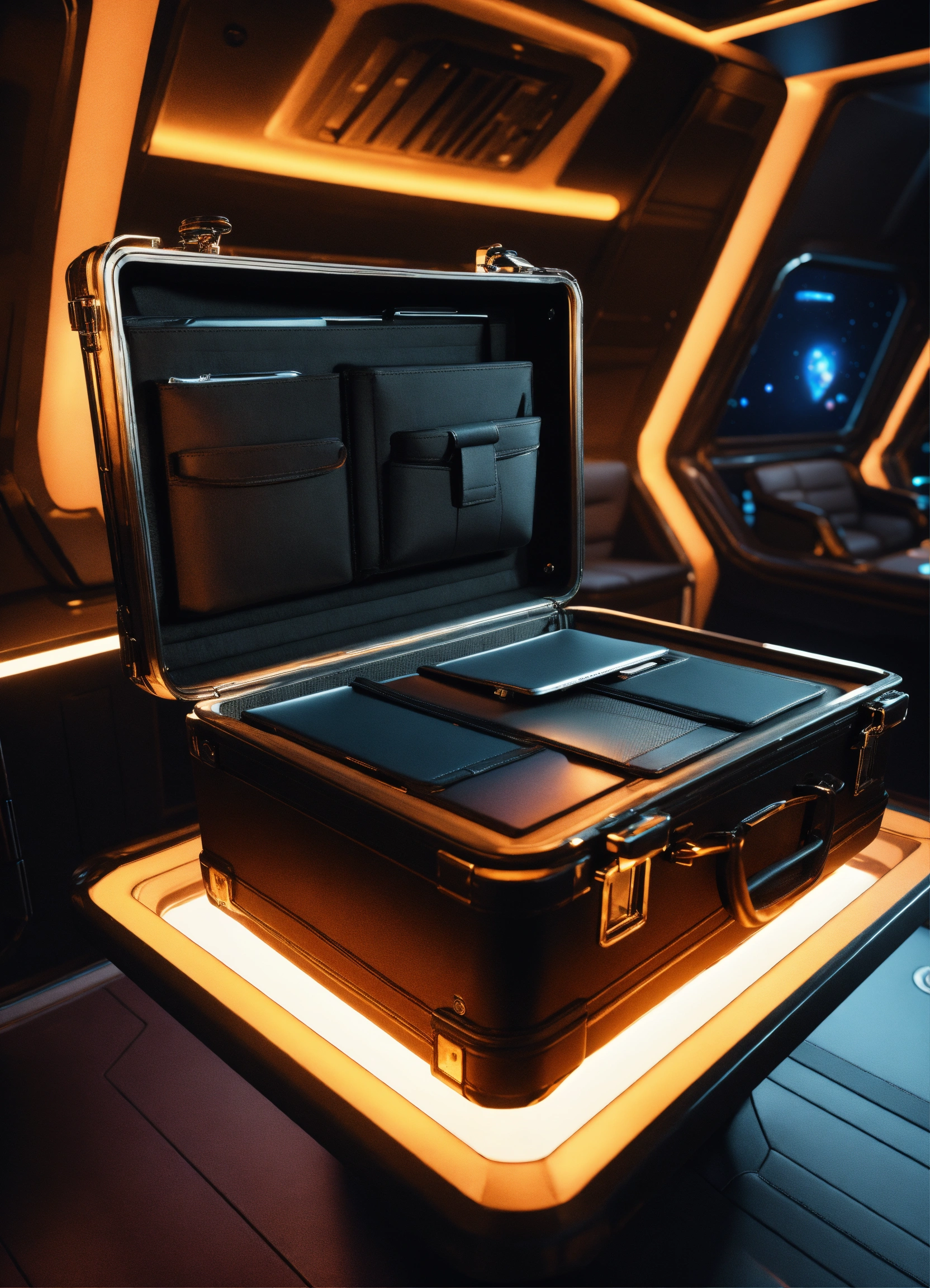 Lexica - VIew of a empty hi tech titanium security briefcase open on a ...