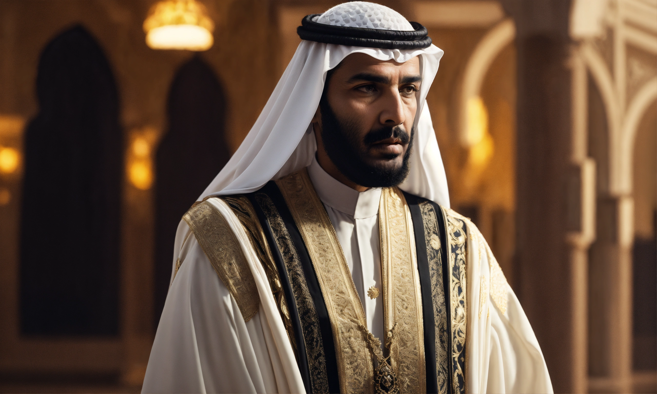 Lexica - Saudi old king, traditional costume, standing, looking side ...