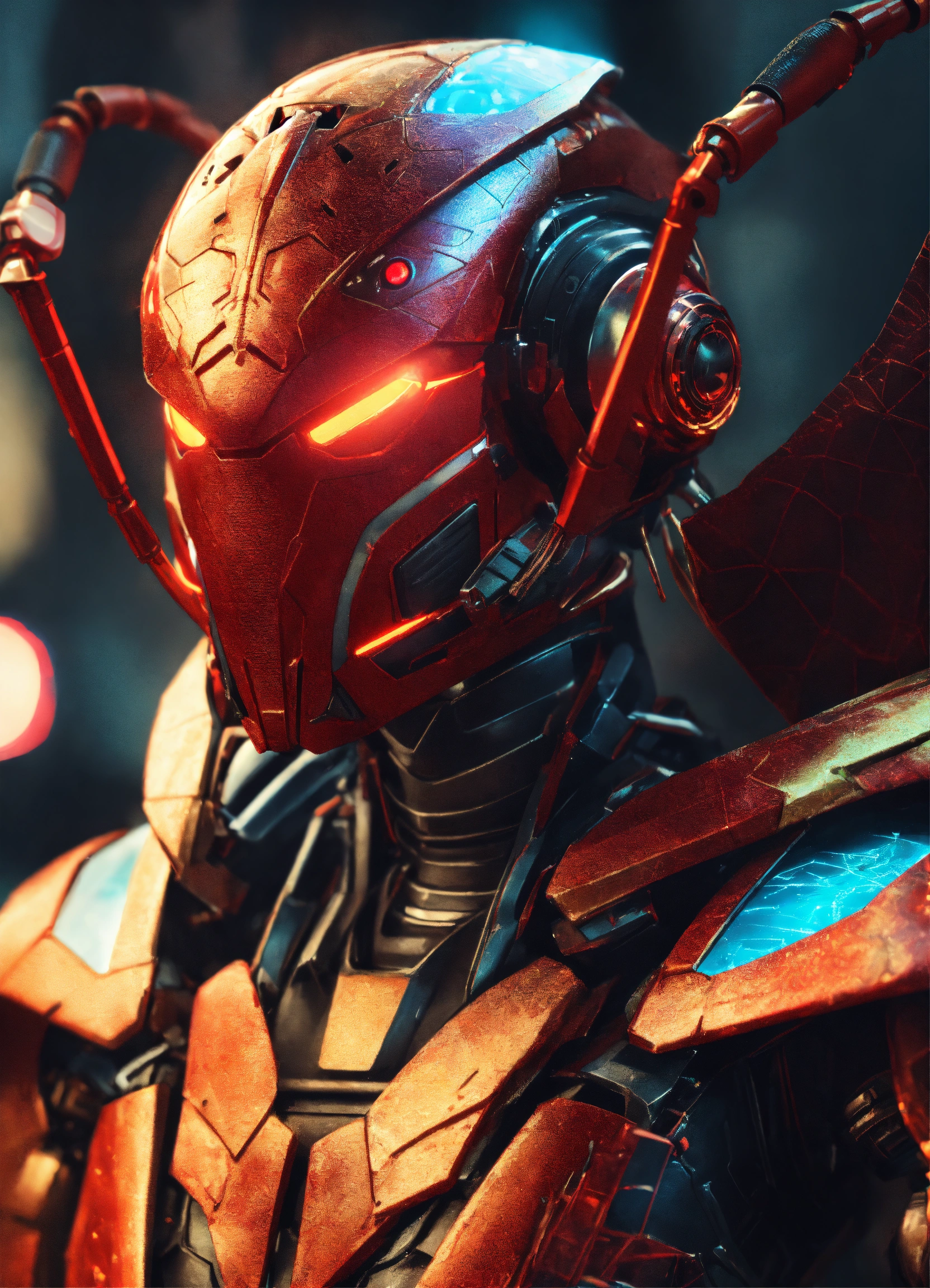 Lexica - Close up of cockroach faced humanoid with red glowing eyes ...