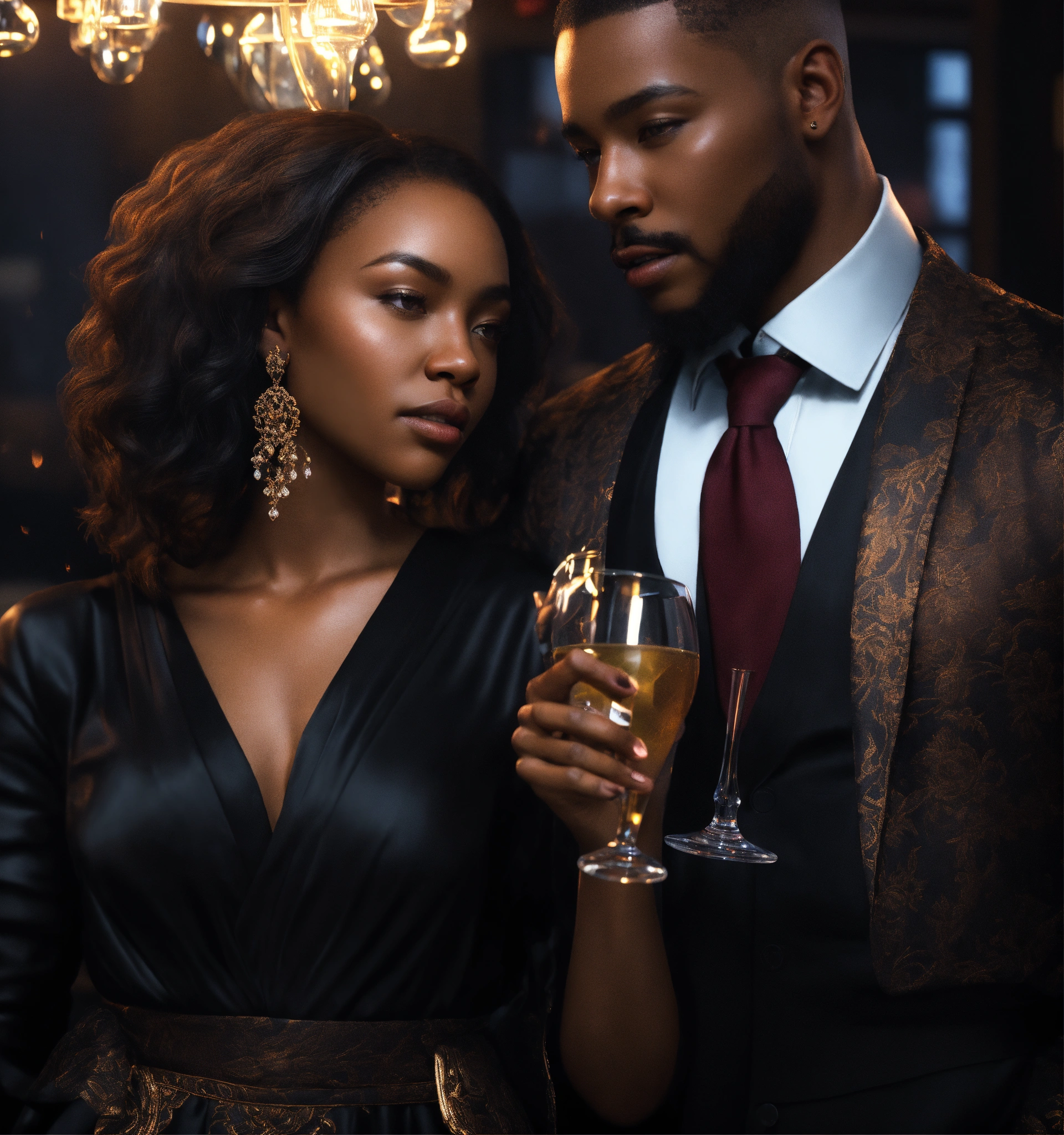 Lexica - A beautiful black couple, dimly lit upscale, relaxed pose, 🍸, 8k octane beautifully ...