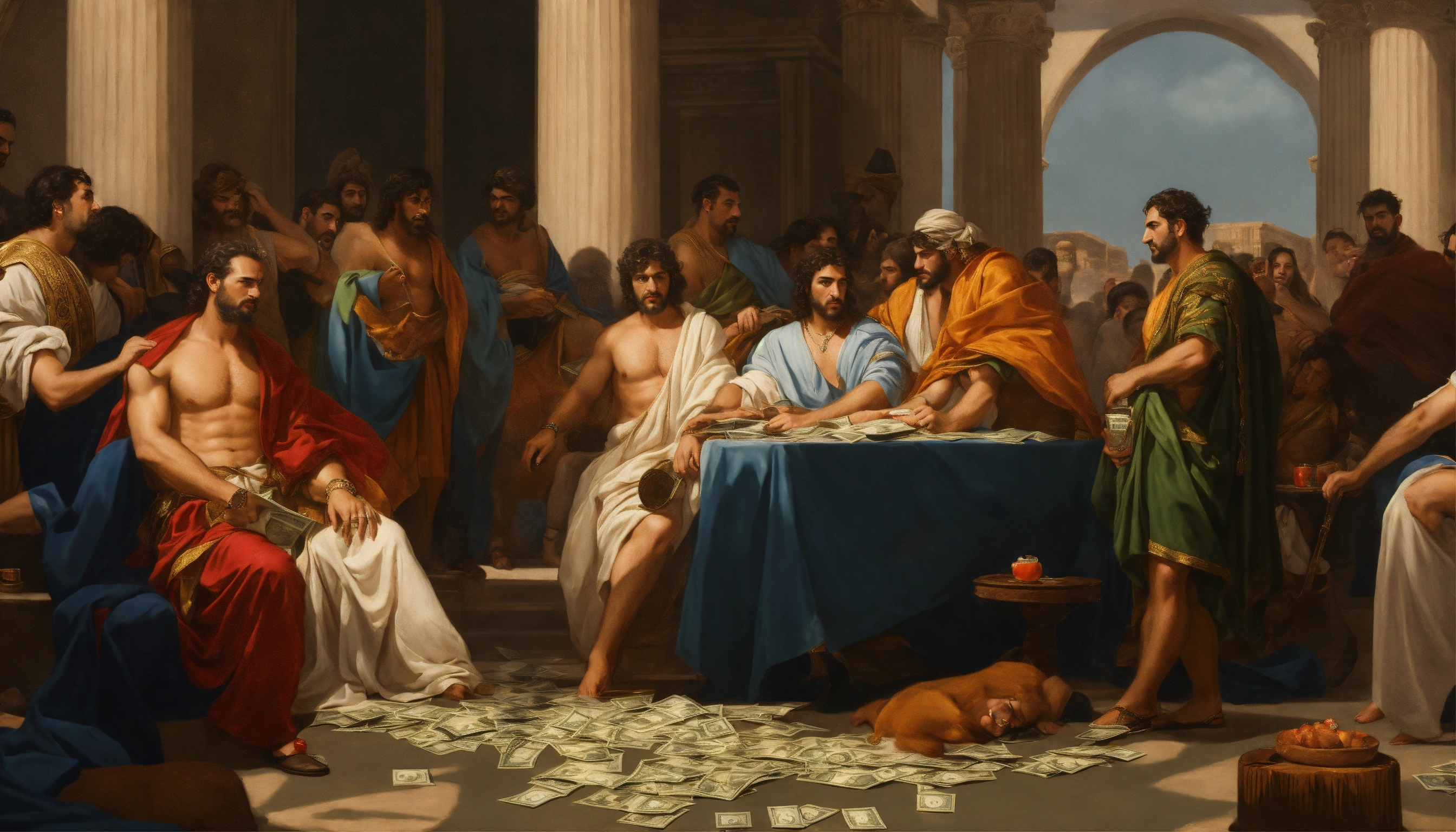 Lexica - Rich Greek man with money, surrounded by jealous and malicious ...