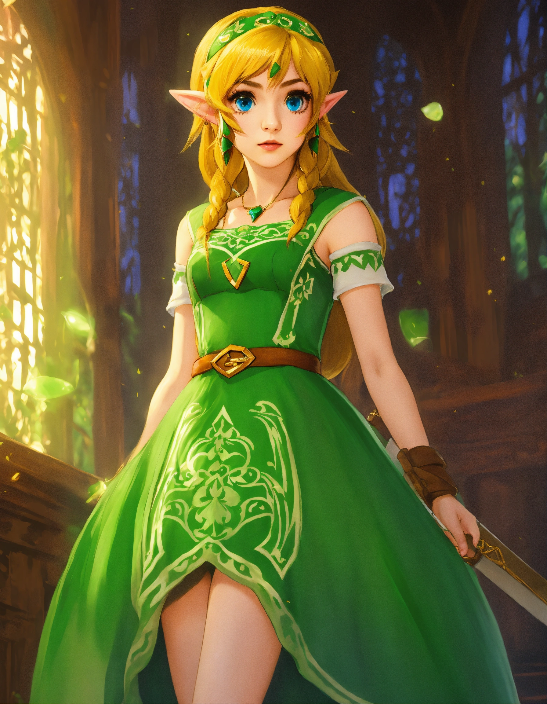 Lexica - Portrait of Delicate feminine Link from legend of Zelda green ...