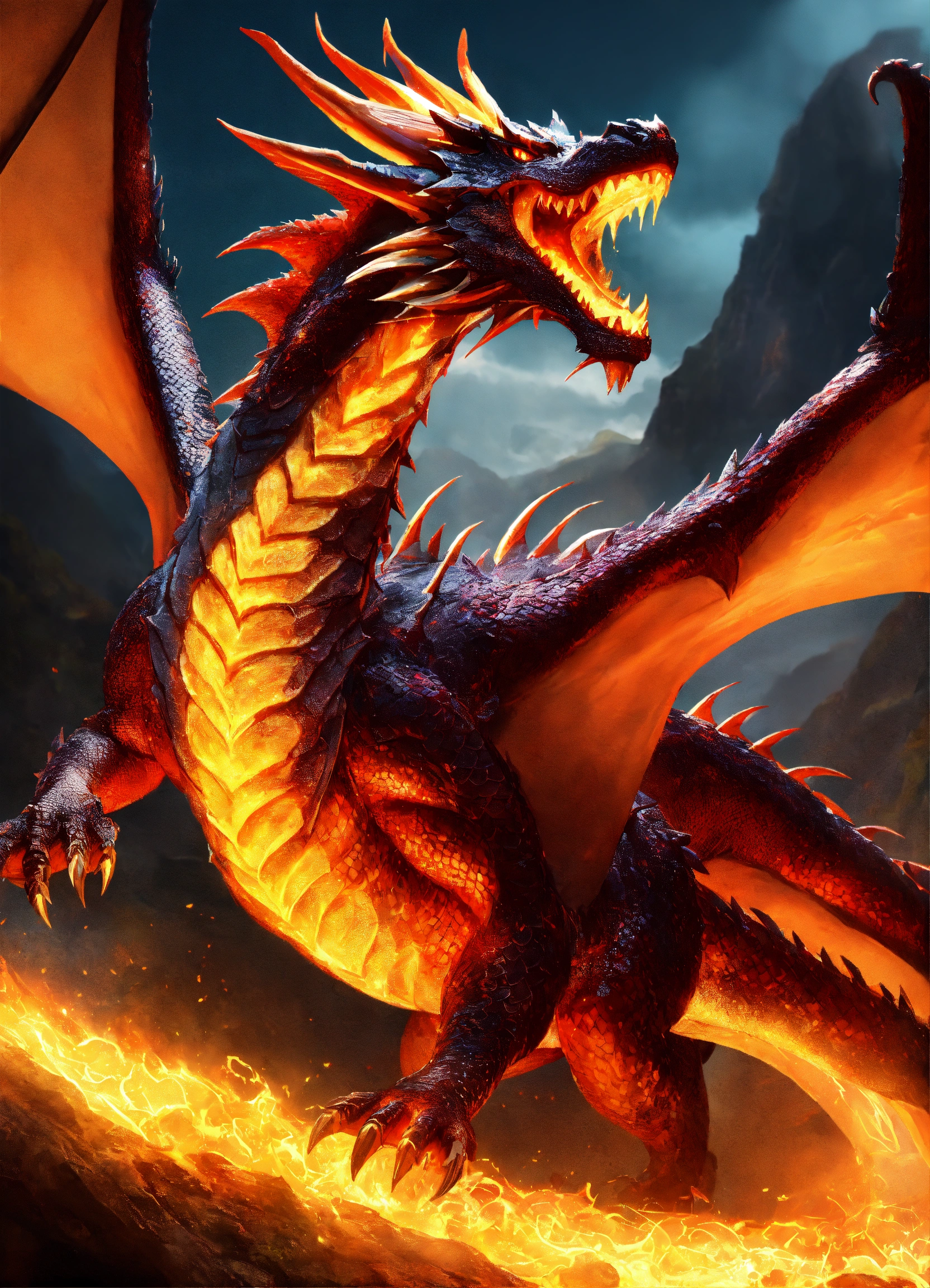 Lexica - A mighty dragon with scales gleaming like molten lava, capable ...