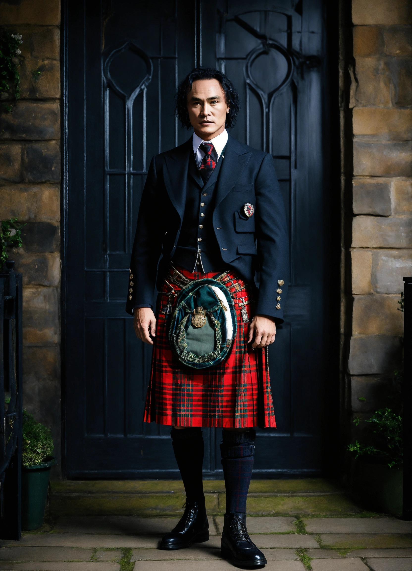 Lexica - Brandon Lee wearing a Clan Kay tartan kilt