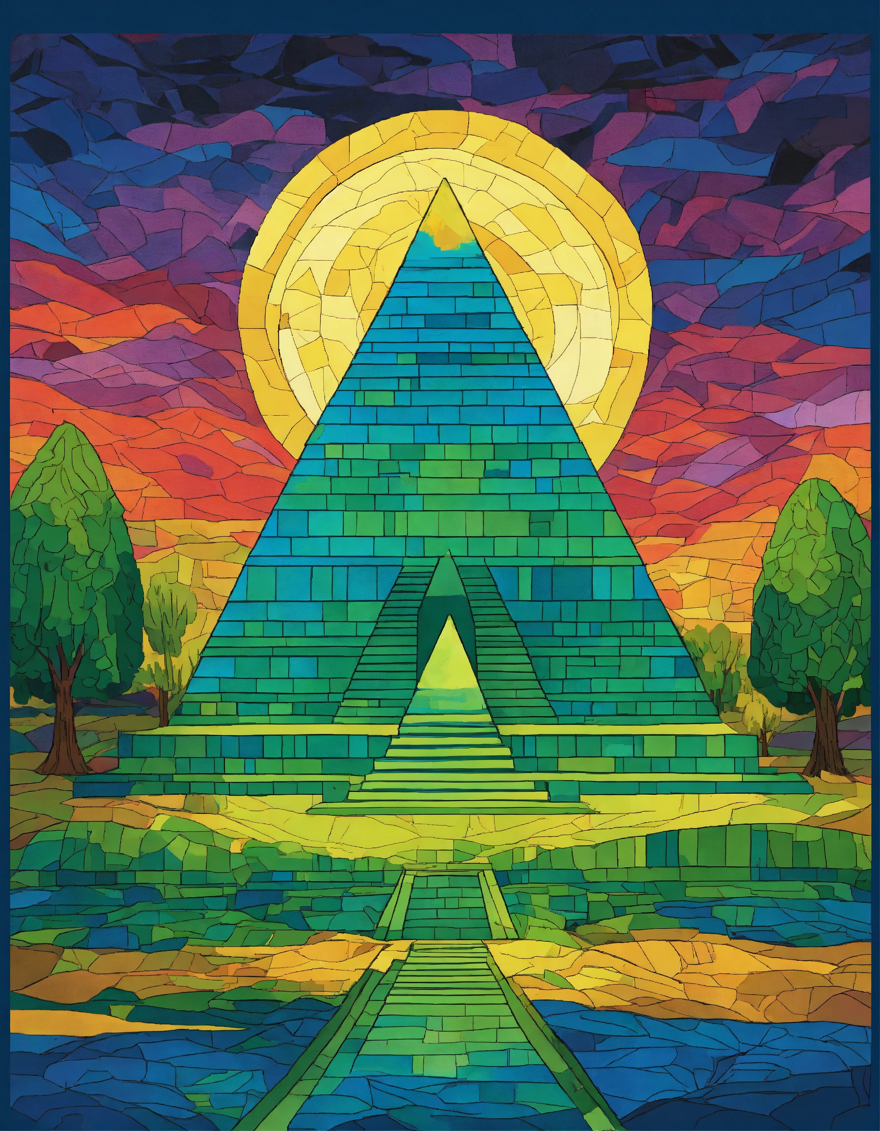 Lexica - Van gogh style illustration of a pyramid, vibrant green and ...