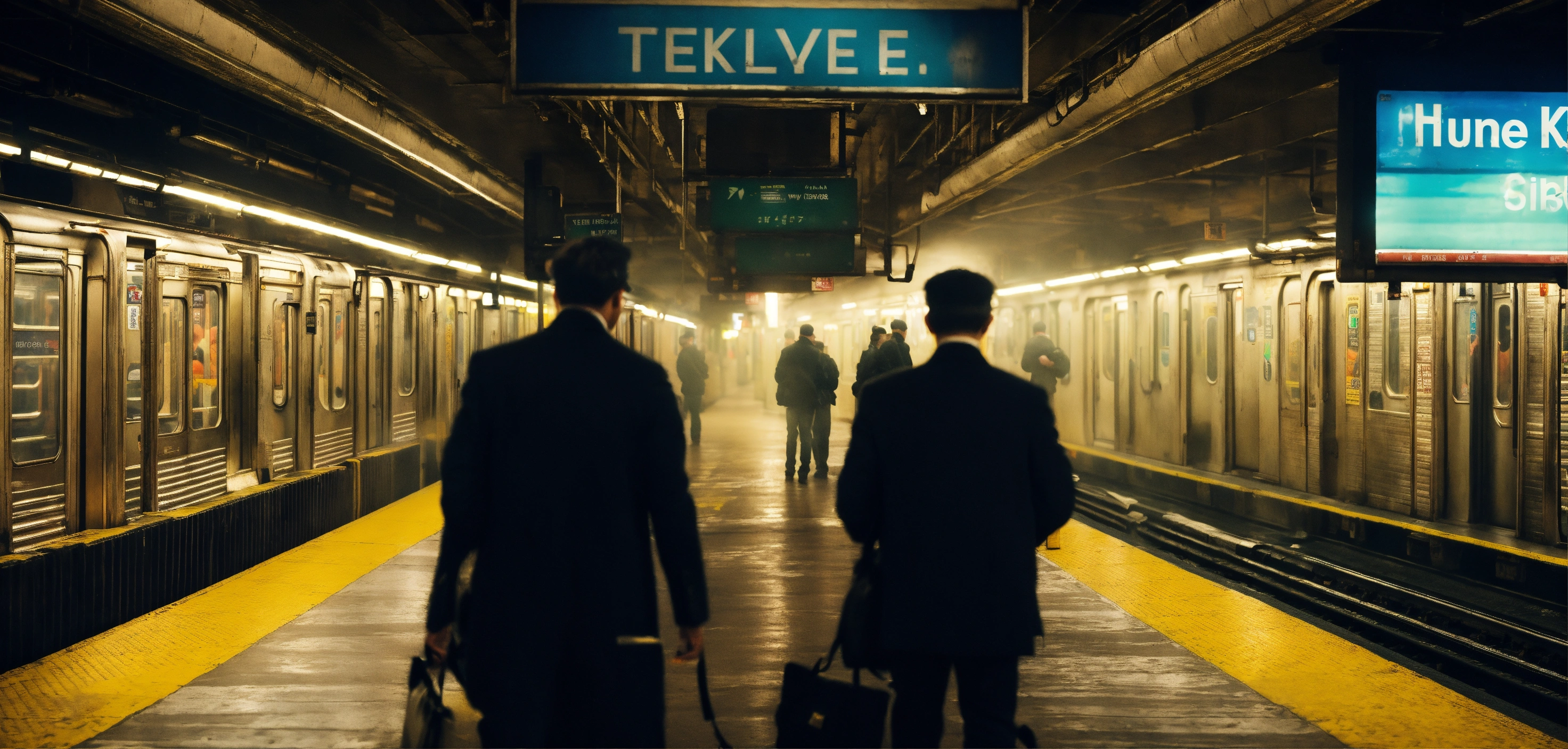 Lexica - Cinematic movie look, new york Subway platform, haze, night
