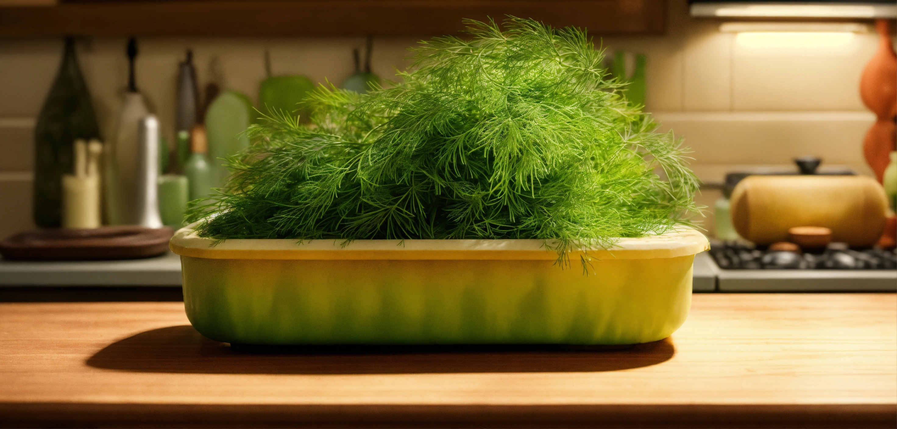 Lexica - Stock photo of small fresh roll of bundled dill on a warm cozy ...