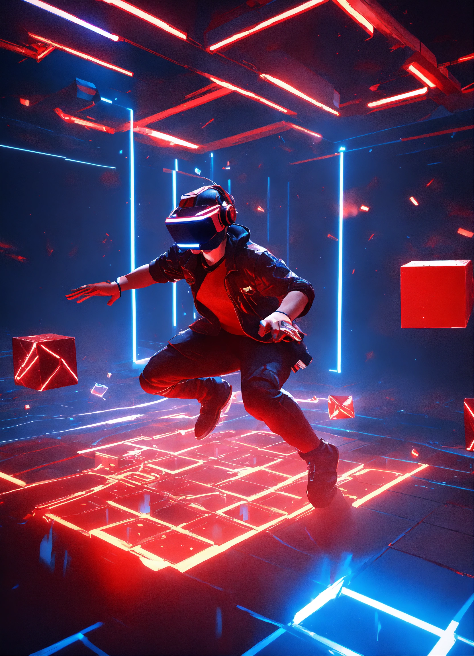 Lexica - A beat saber-inspired 3D set for vr, with a player in the ...