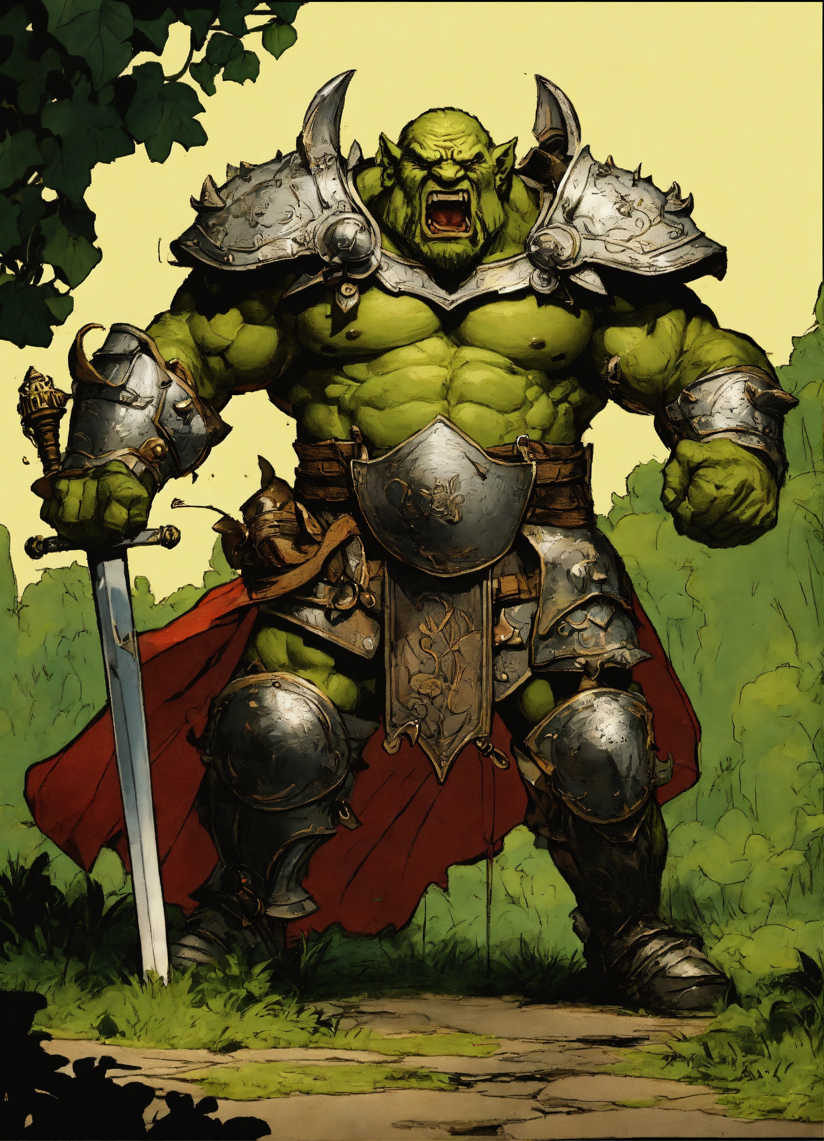 Lexica - A ugly stoic muscular ogre with plate armor yelling. comic ...