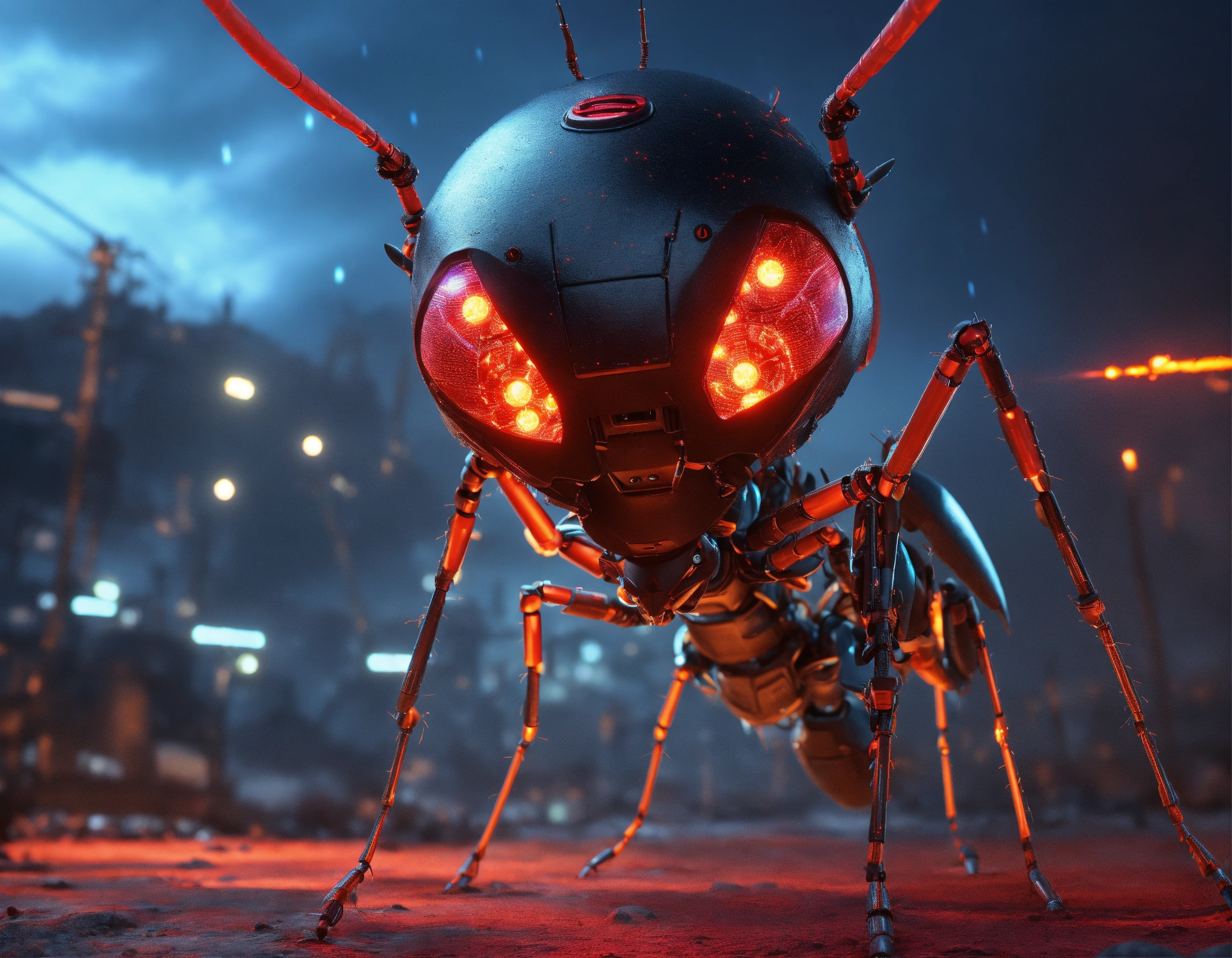 Lexica - Zoom out scene of 4 leg 2 arm comical funny standing black ant ...