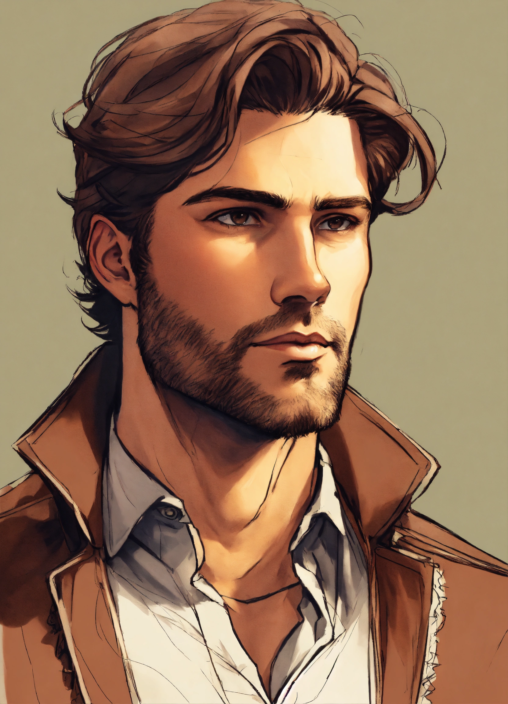 Lexica - A sketch of a brown haired handsome man, standing straight ...