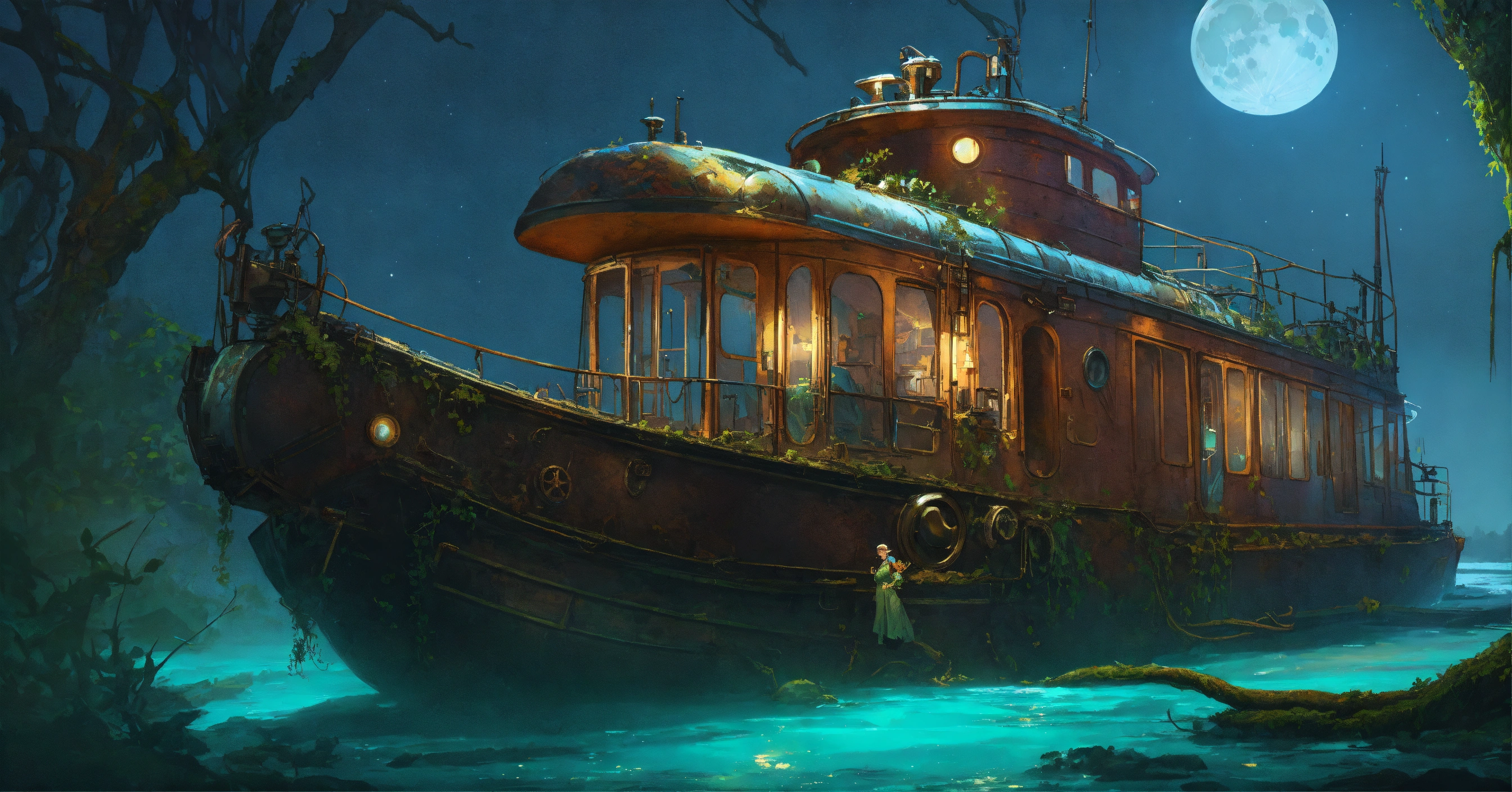 Lexica - Beached heavily overgrown steampunk submersible tilted rusty ...