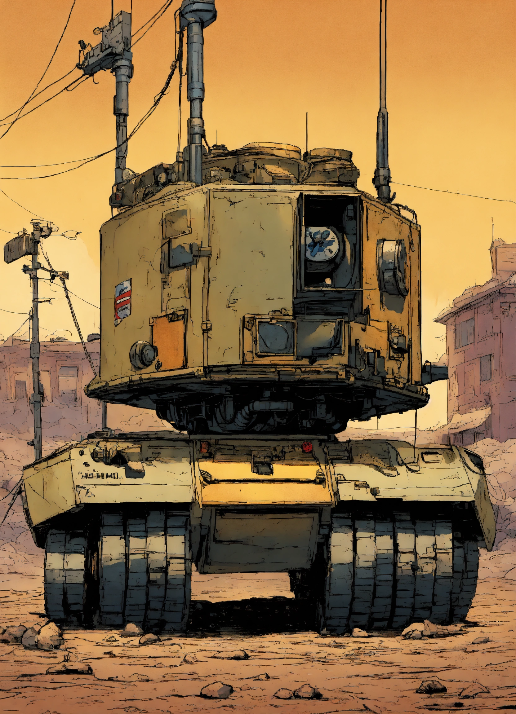Lexica - High tech claymore landmine gritty comic book style art.