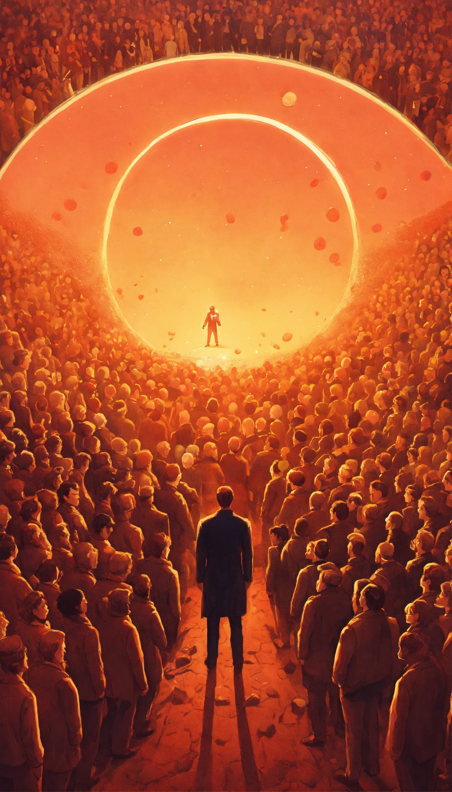 Lexica - A lone person getting surrounded by an angry mob of people in ...