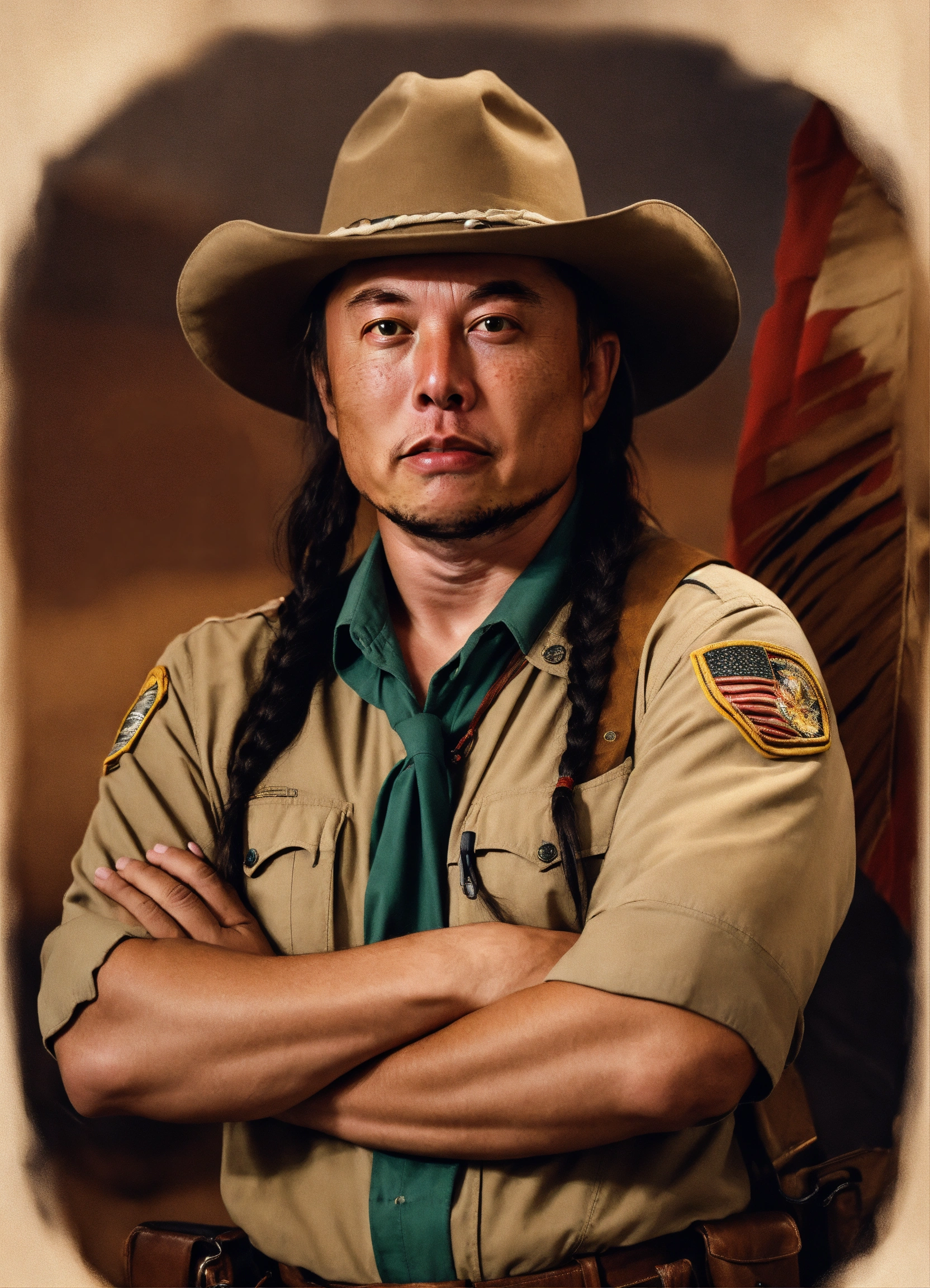 Lexica - Scared native American man, park ranger, FRONT VIEW, casual ...