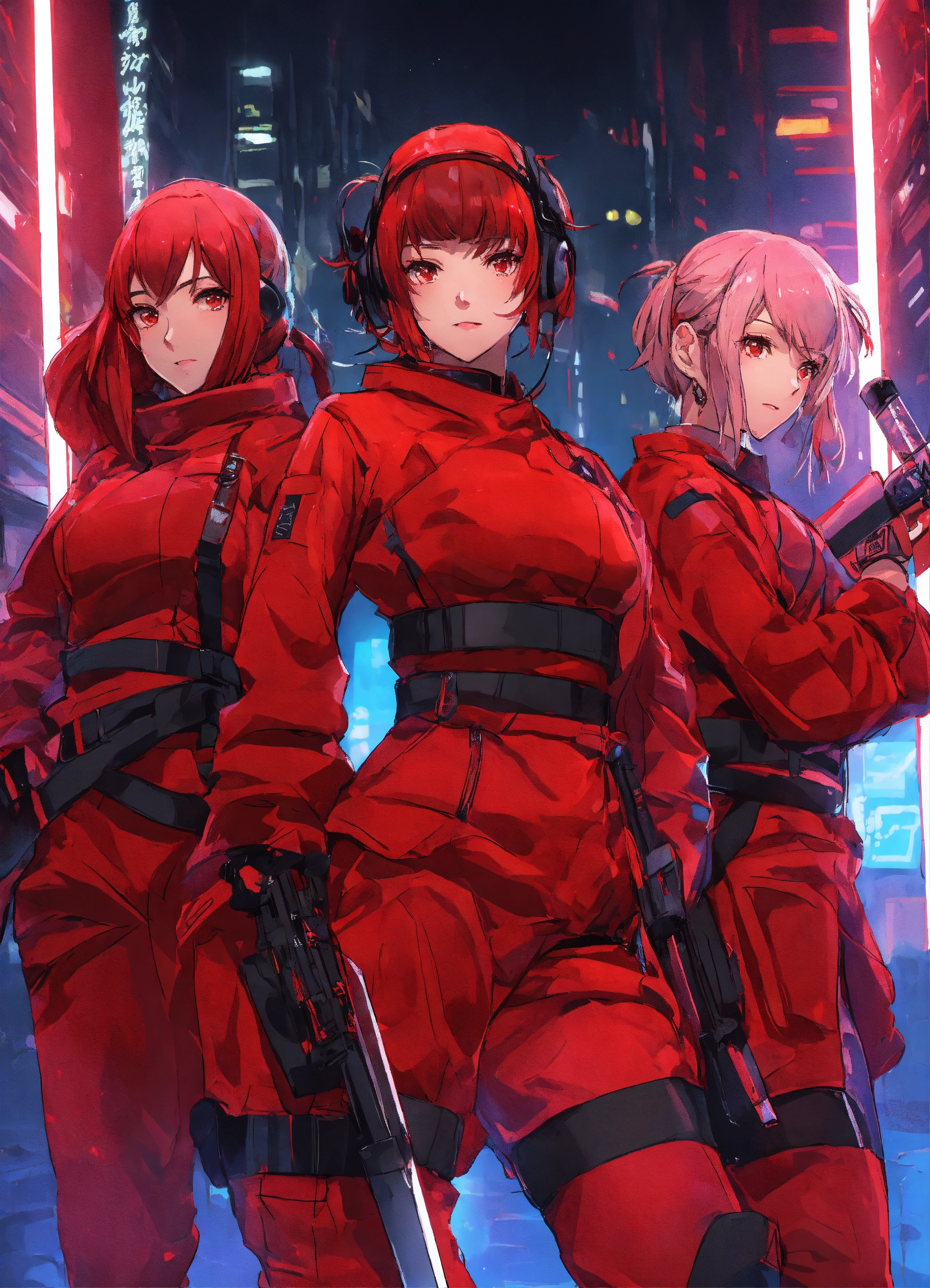 Lexica - Grupo de mujeres soldados futuristas, con ropa roja urbana ...