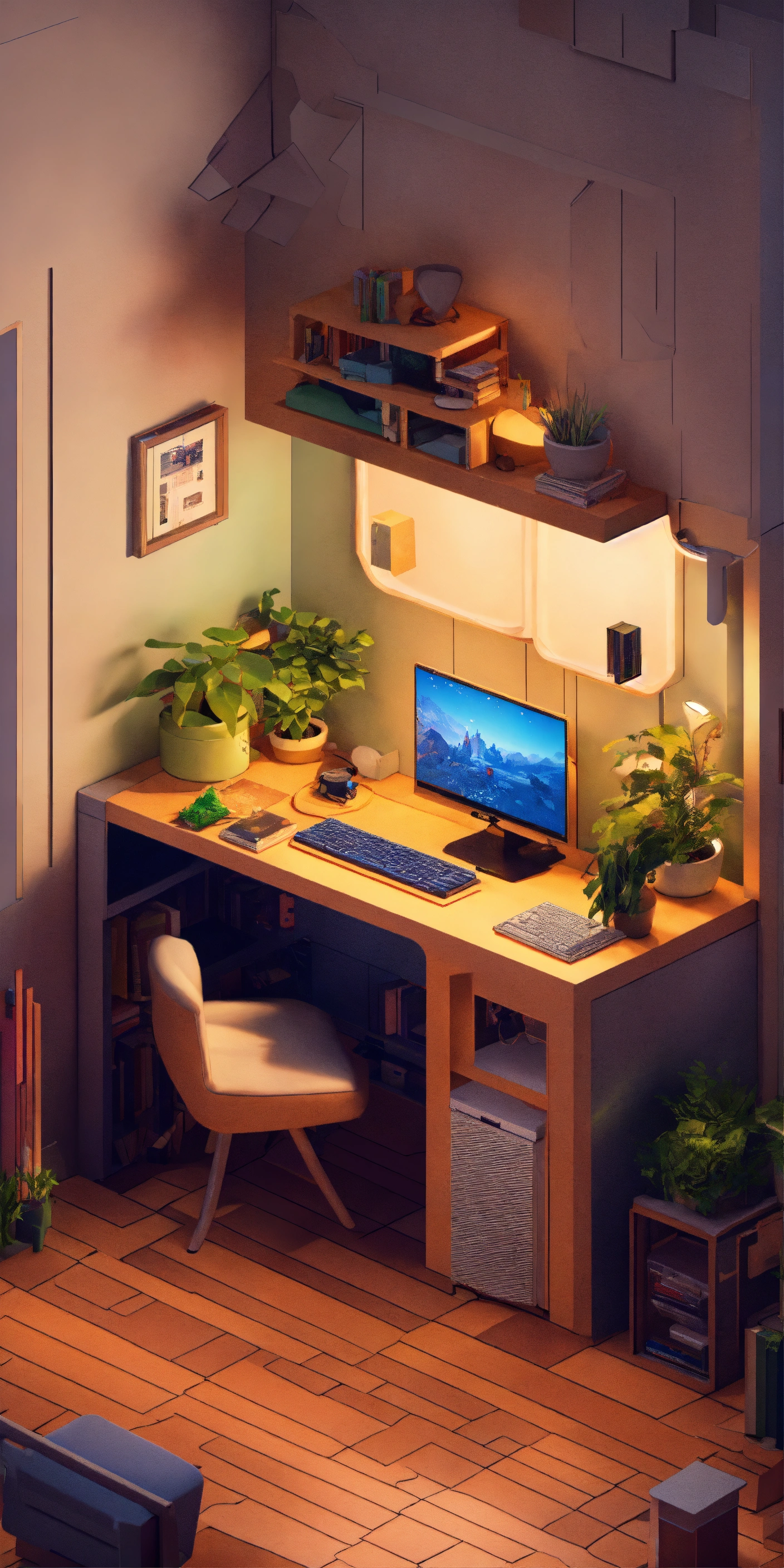 Lexica - Cube cutout of an isometric programmer bedroom with a gaming ...