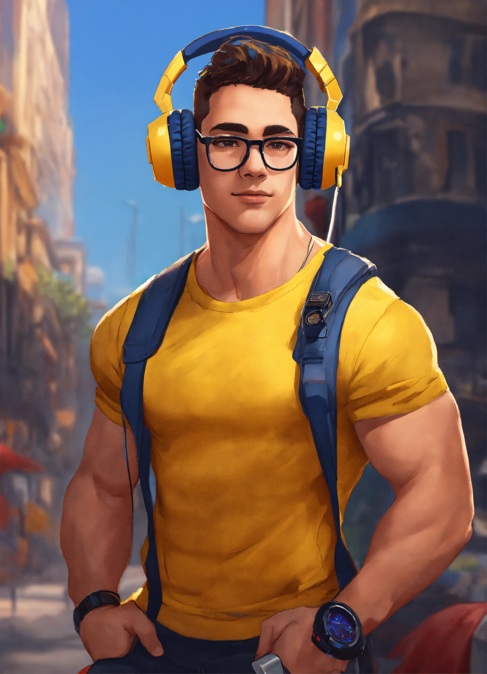 Lexica - Nick eh30 as a golden retriever with glasses and a headset ...