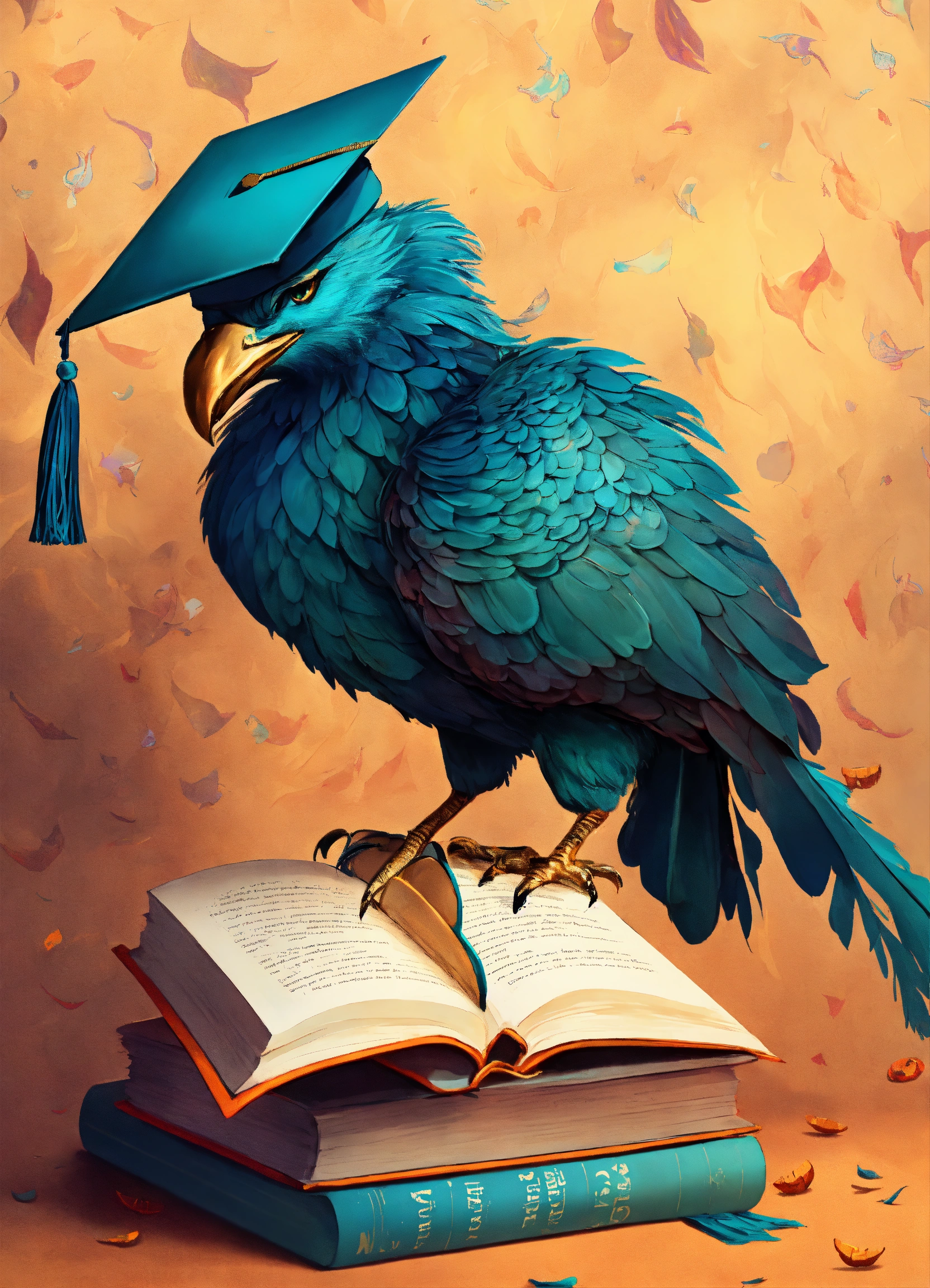 Lexica - Blue and teal phoenix with a book and a graduation cap ...