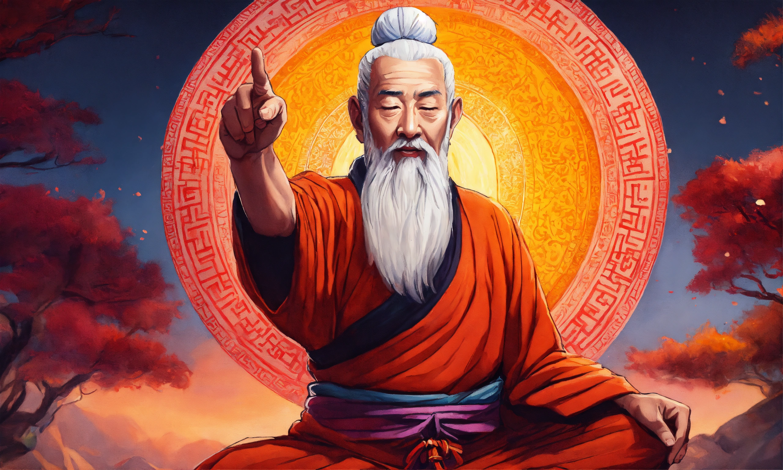 Lexica - A hand drawn painting of a zen master pointing finger , 4K ...