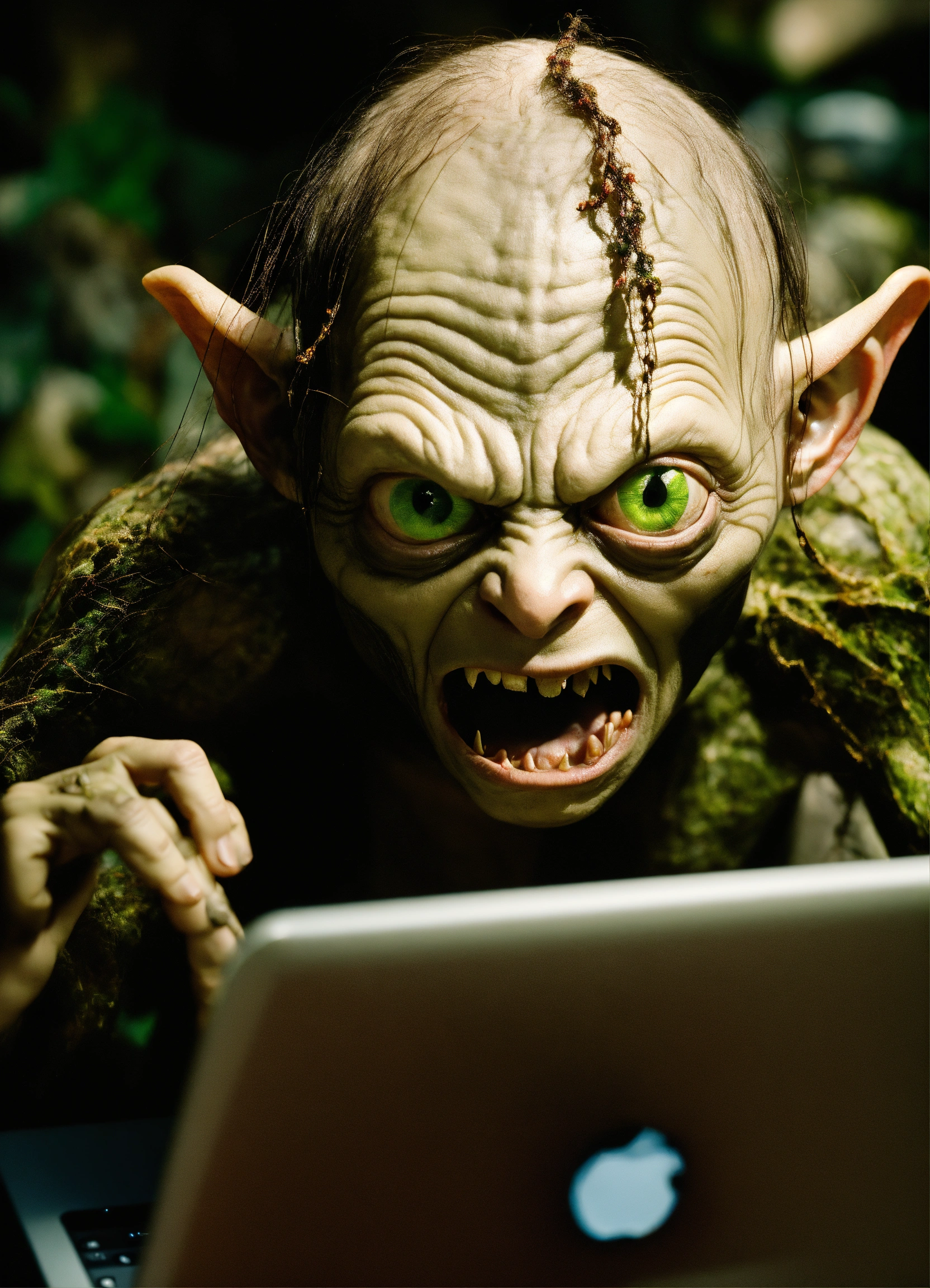 Lexica - A argentic photograph of Gollum doing Web development and ...