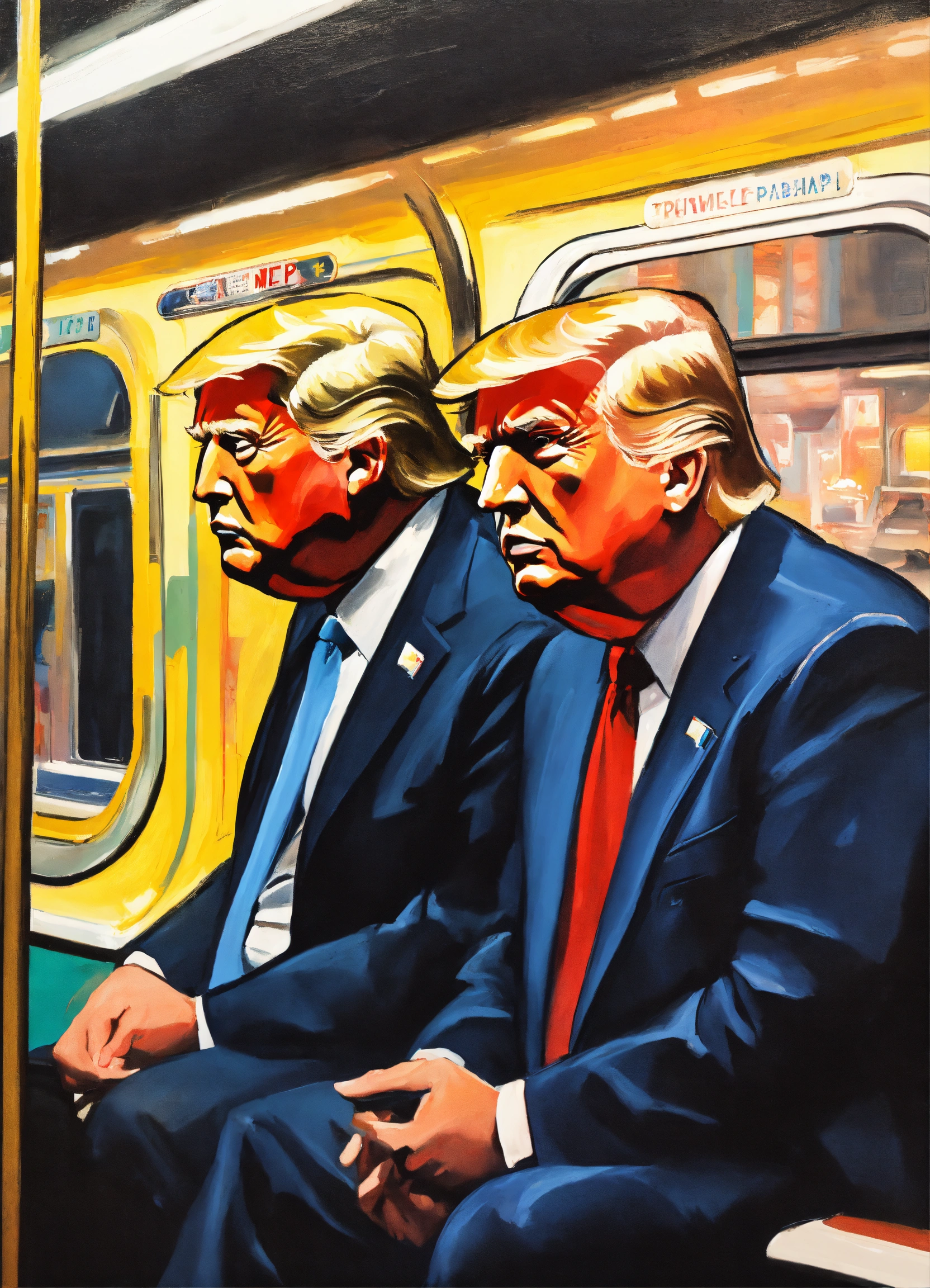 Lexica - Two faced trump in nyc subway, romatic abstract painting ...
