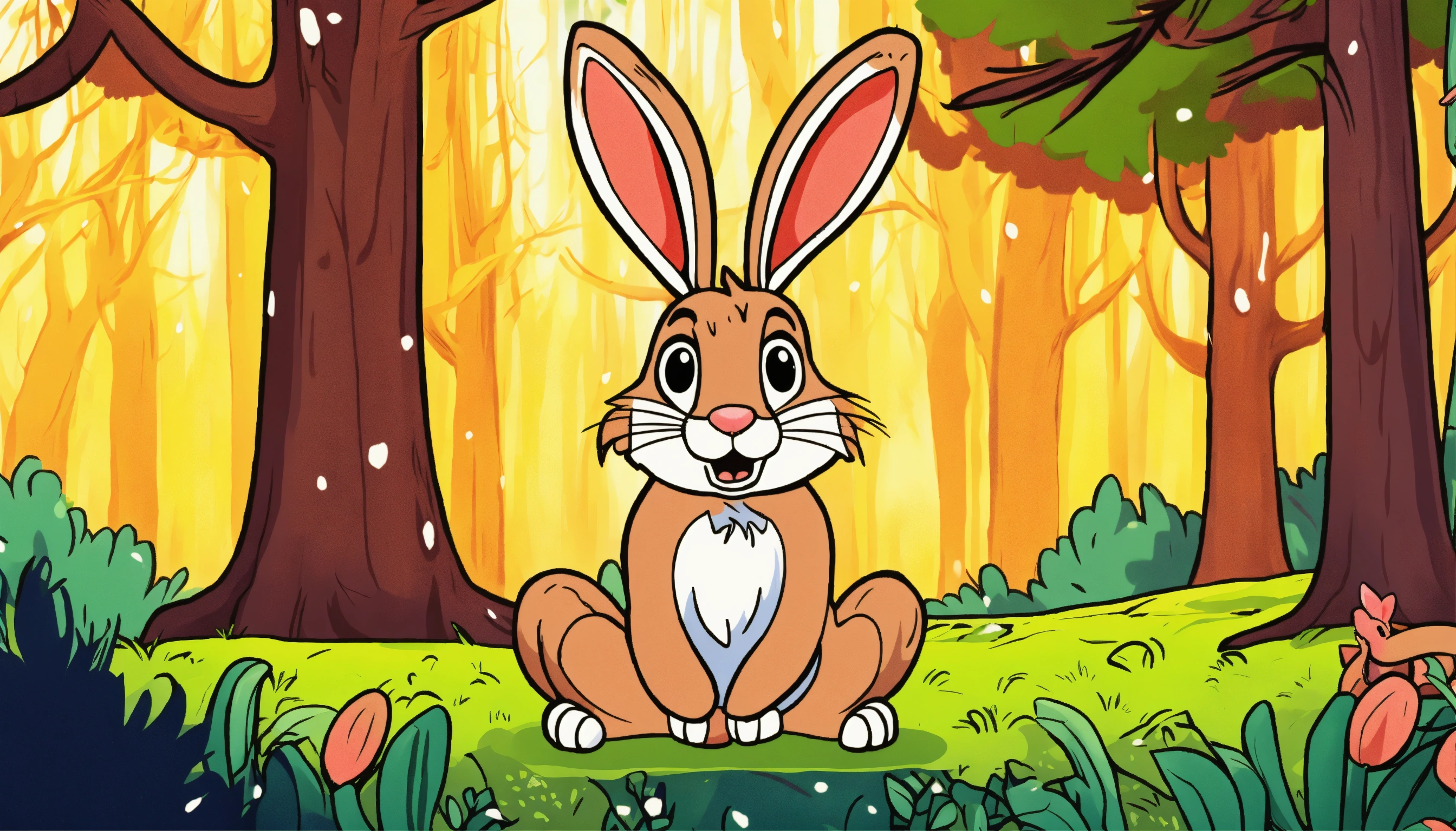 Lexica - Cartoon style crying hare is sitting near the pine tree in the ...