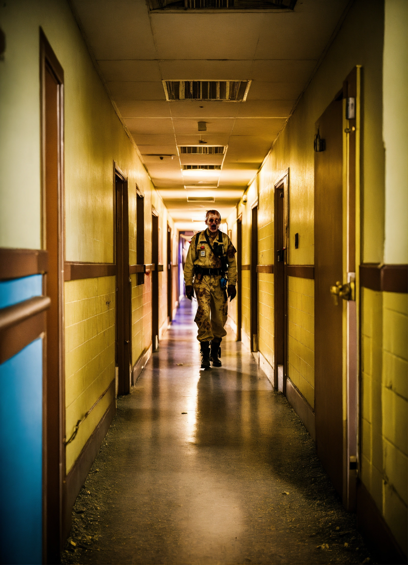 Lexica - Documentary photography of zombie apocalypse inside a corridor ...