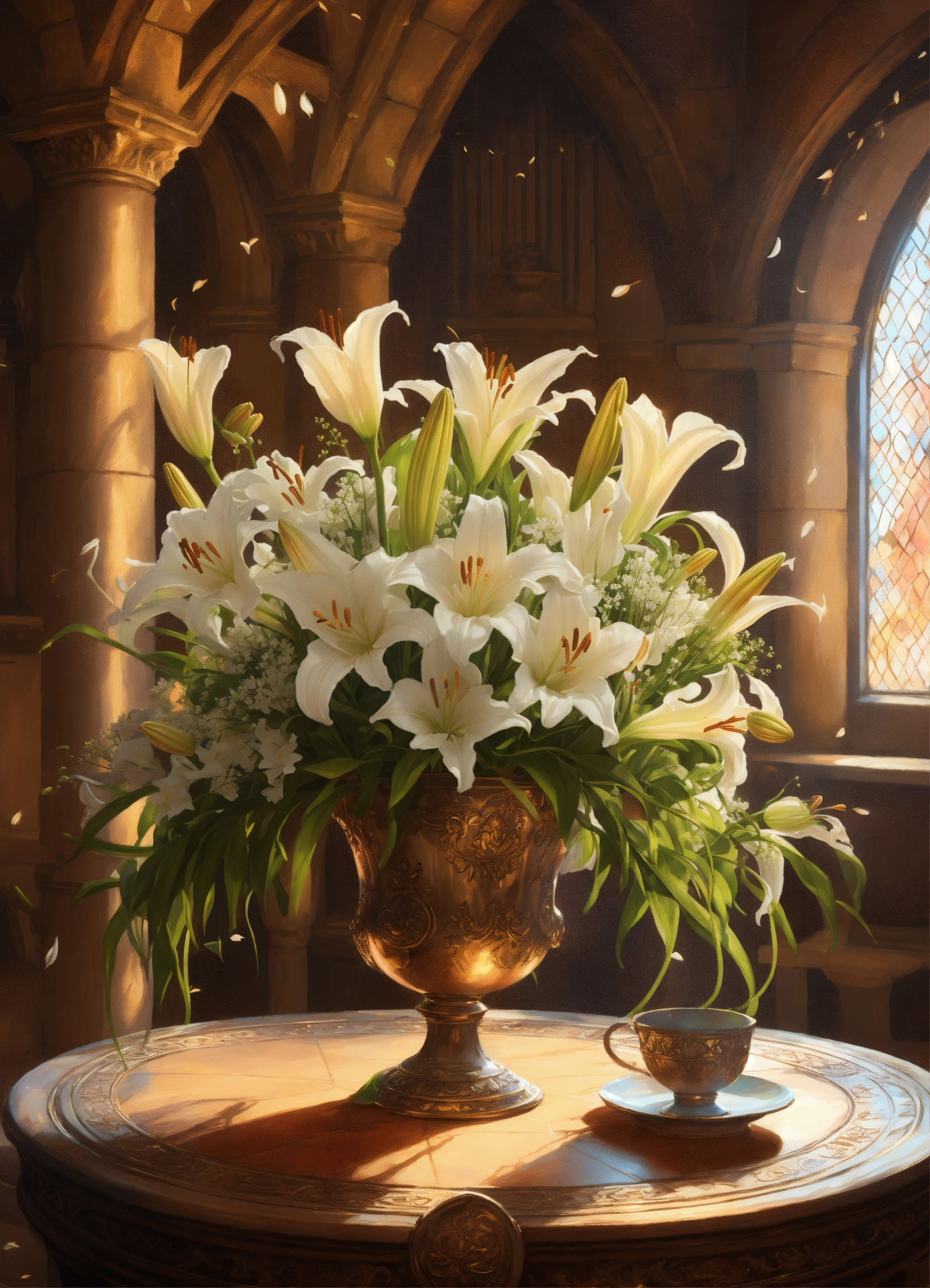 Lexica - A medieval flower arrangement of white lilies in the center of ...