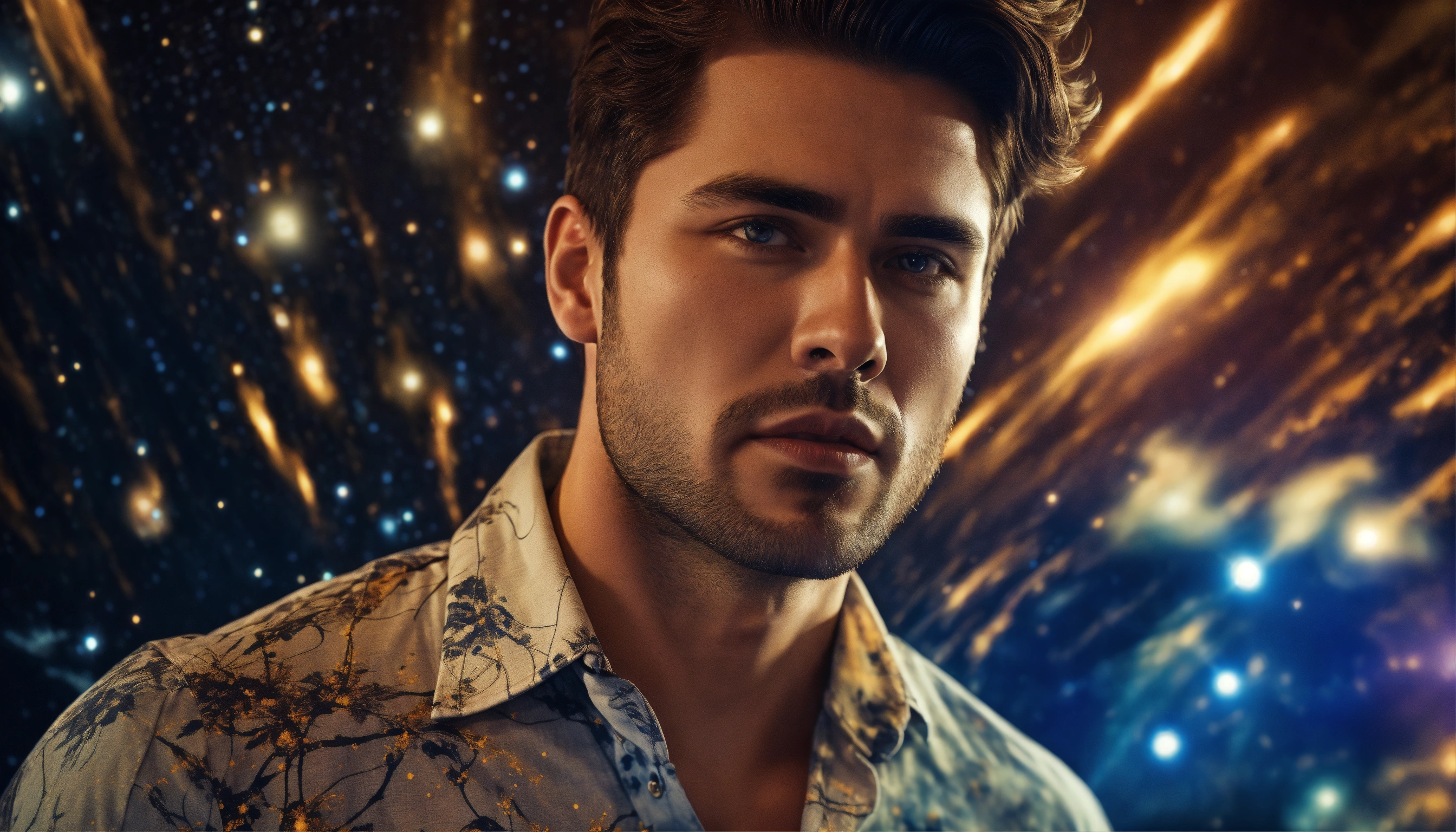 Lexica - Handsome man, looking up, shirt unbuttoned, negative patterns ...