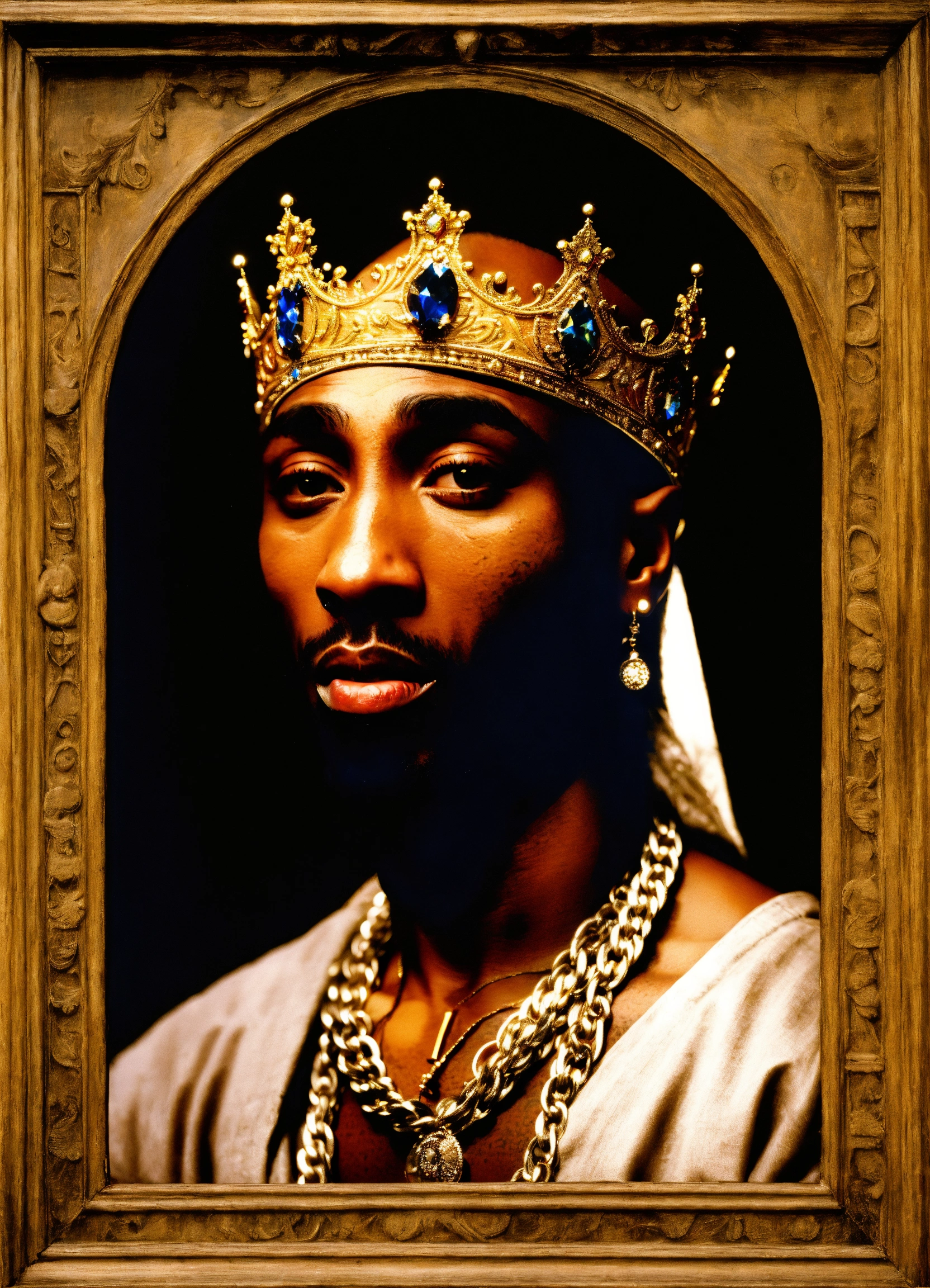 Lexica - Tupac Shakur wearing a royal Roman coronet painted by Leonardo ...