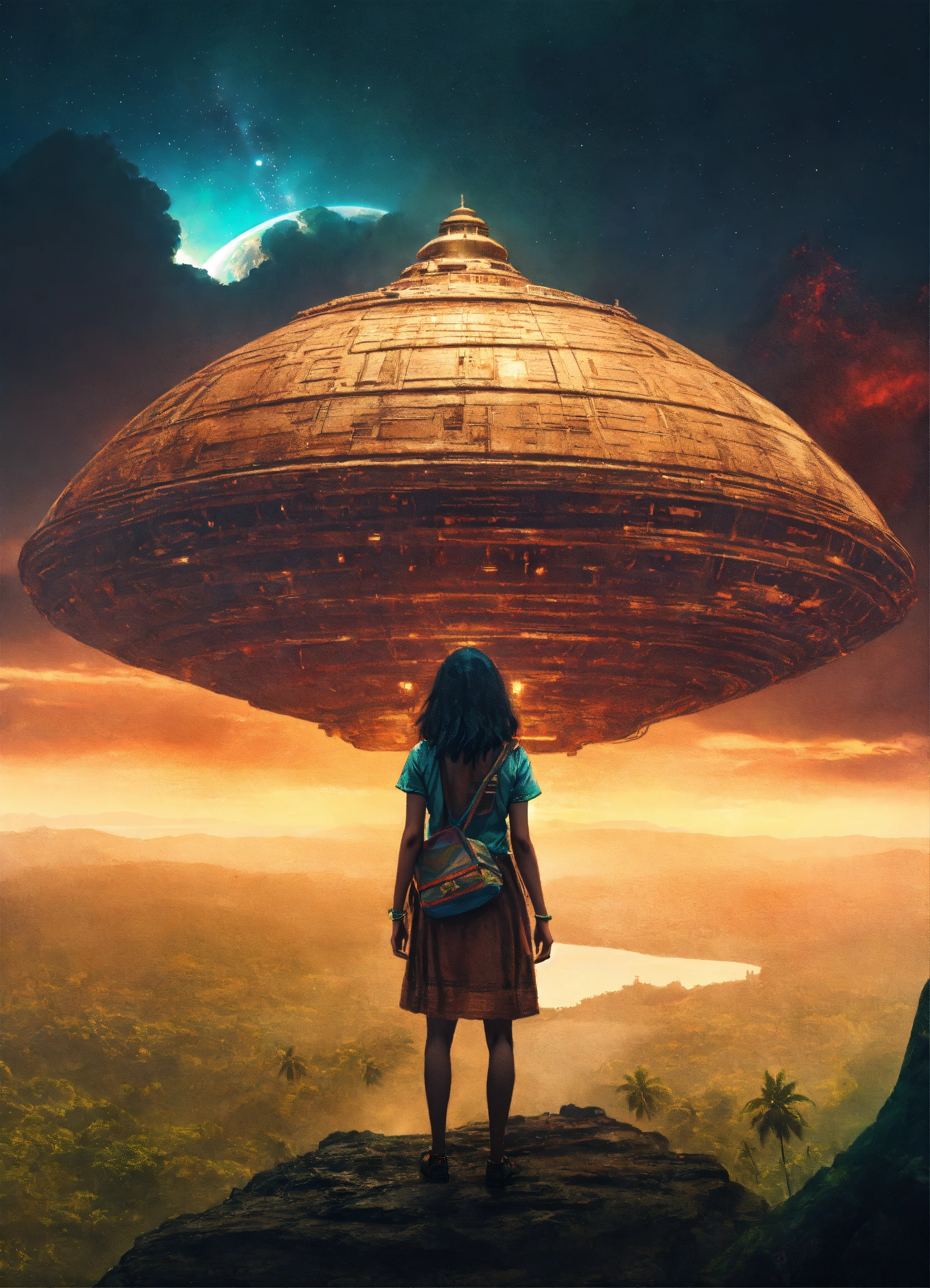 Lexica - Kerala, alien spaceship above the sky, earth as a post ...