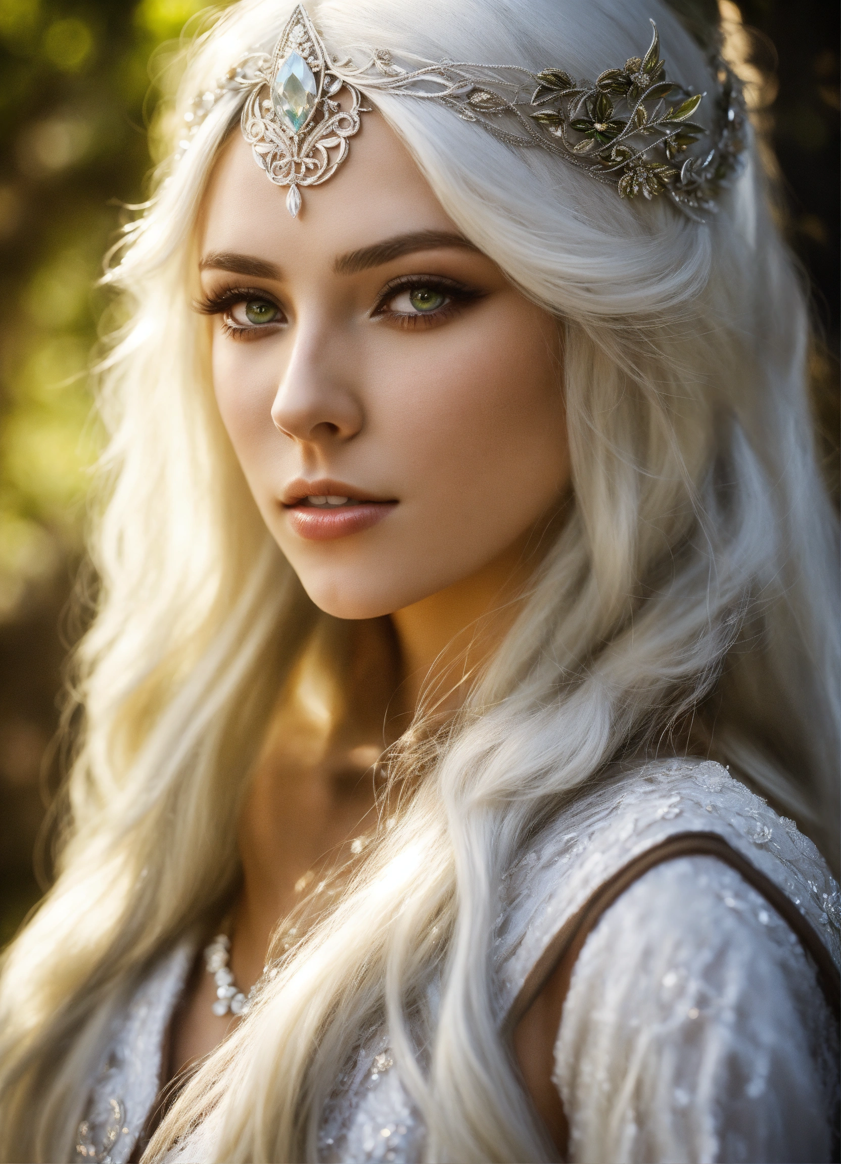 Lexica - Ethereally beautiful, elven woman, long white hair, silver ...