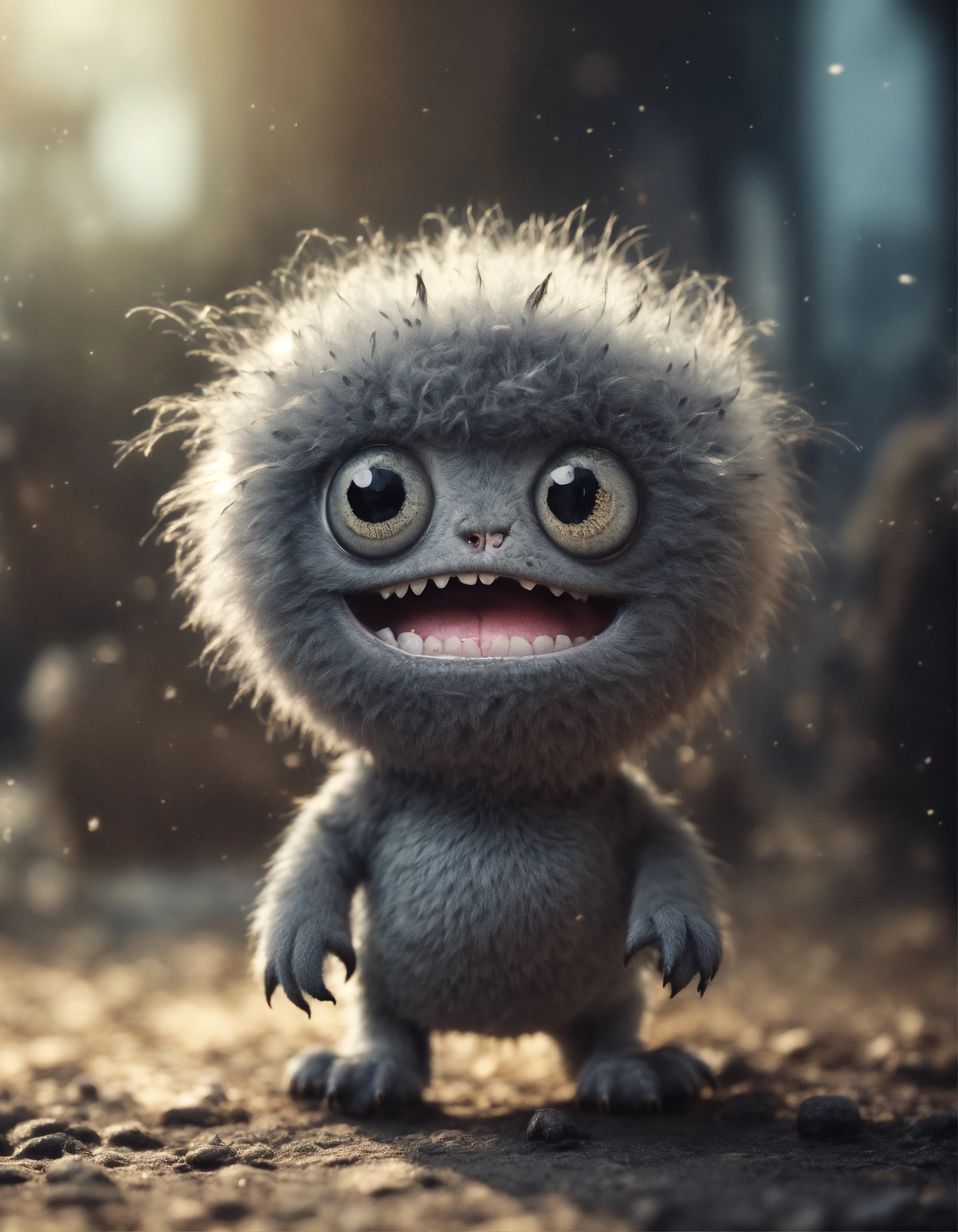 Lexica - Medium close-up, Very cute, grey monster whit many eyes ...