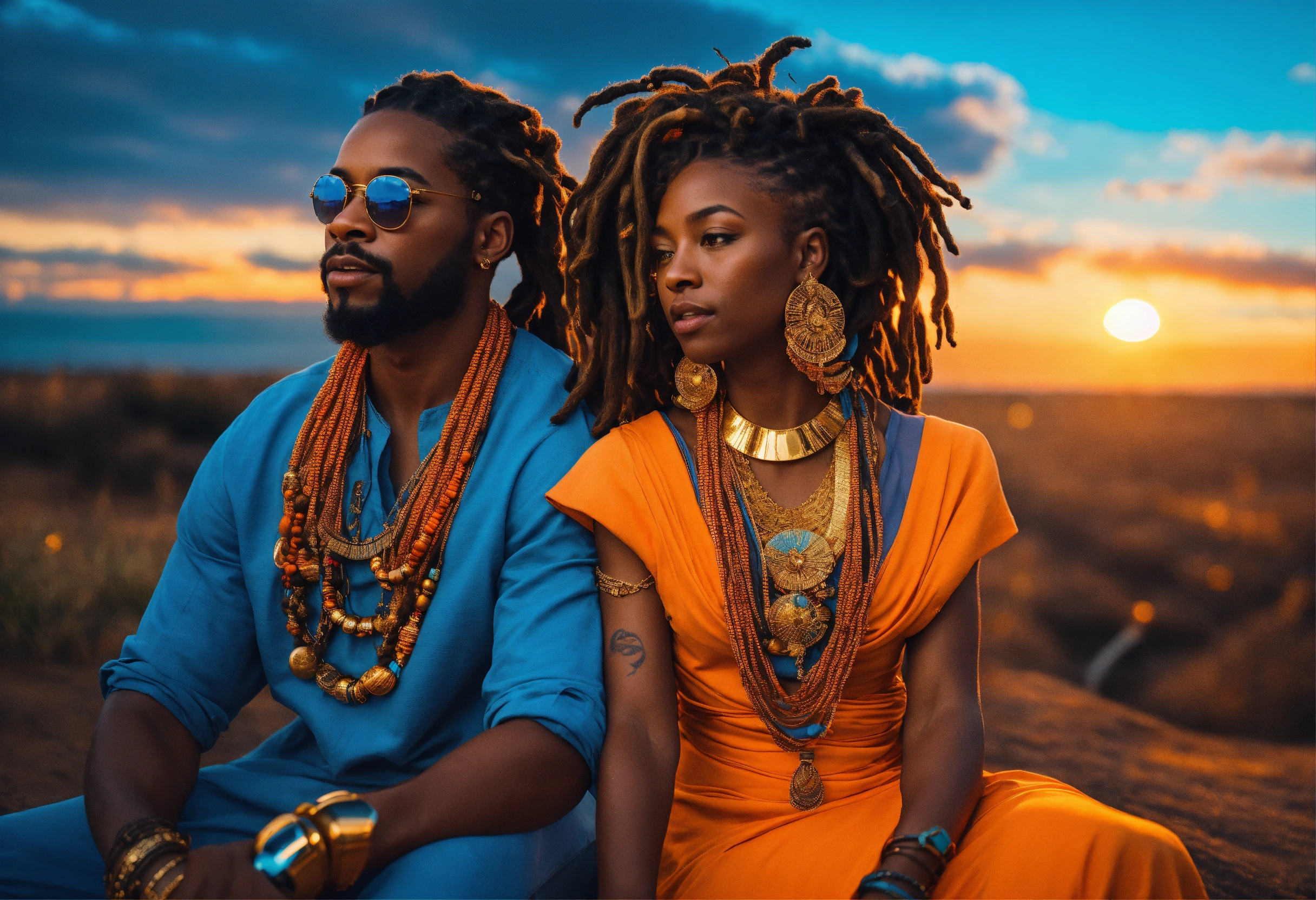 Lexica - Afrocentric couple with dreadlocks and gold jewelry image of a ...