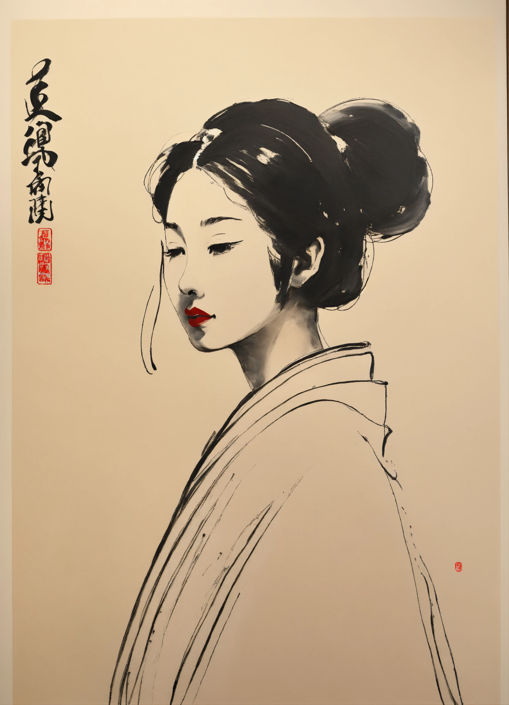 Lexica - Single line Sumi-e (墨絵) painting, minimalistic single line ...