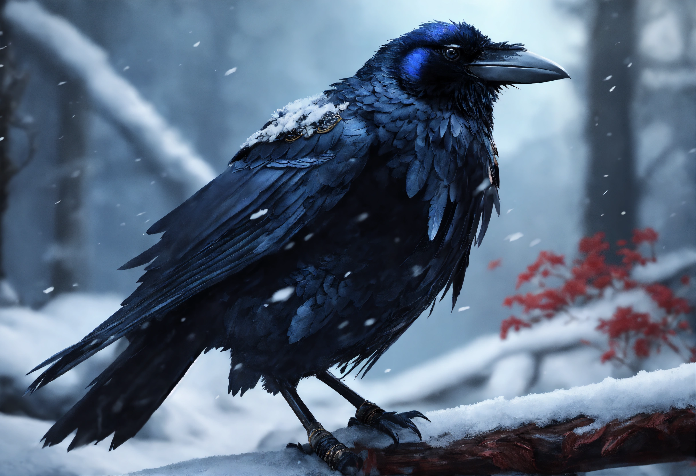 Lexica - Raven samurai with arms. Frozen tundra. Hyper realistic.