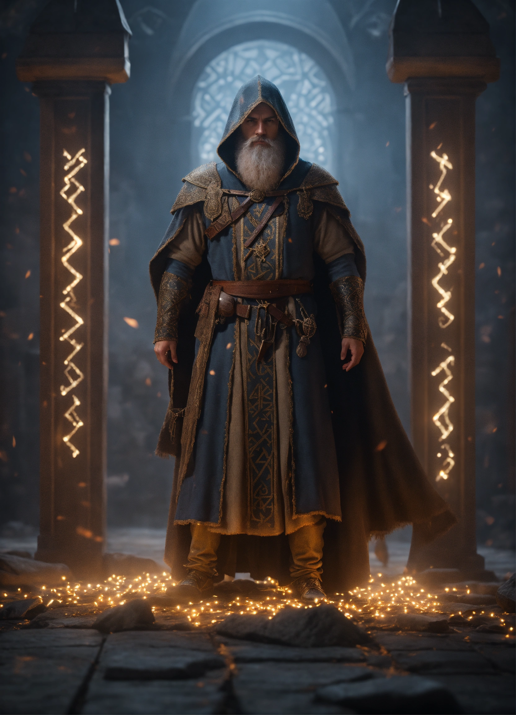 Lexica - A realistic full body portrait of a medival rune master, runes ...